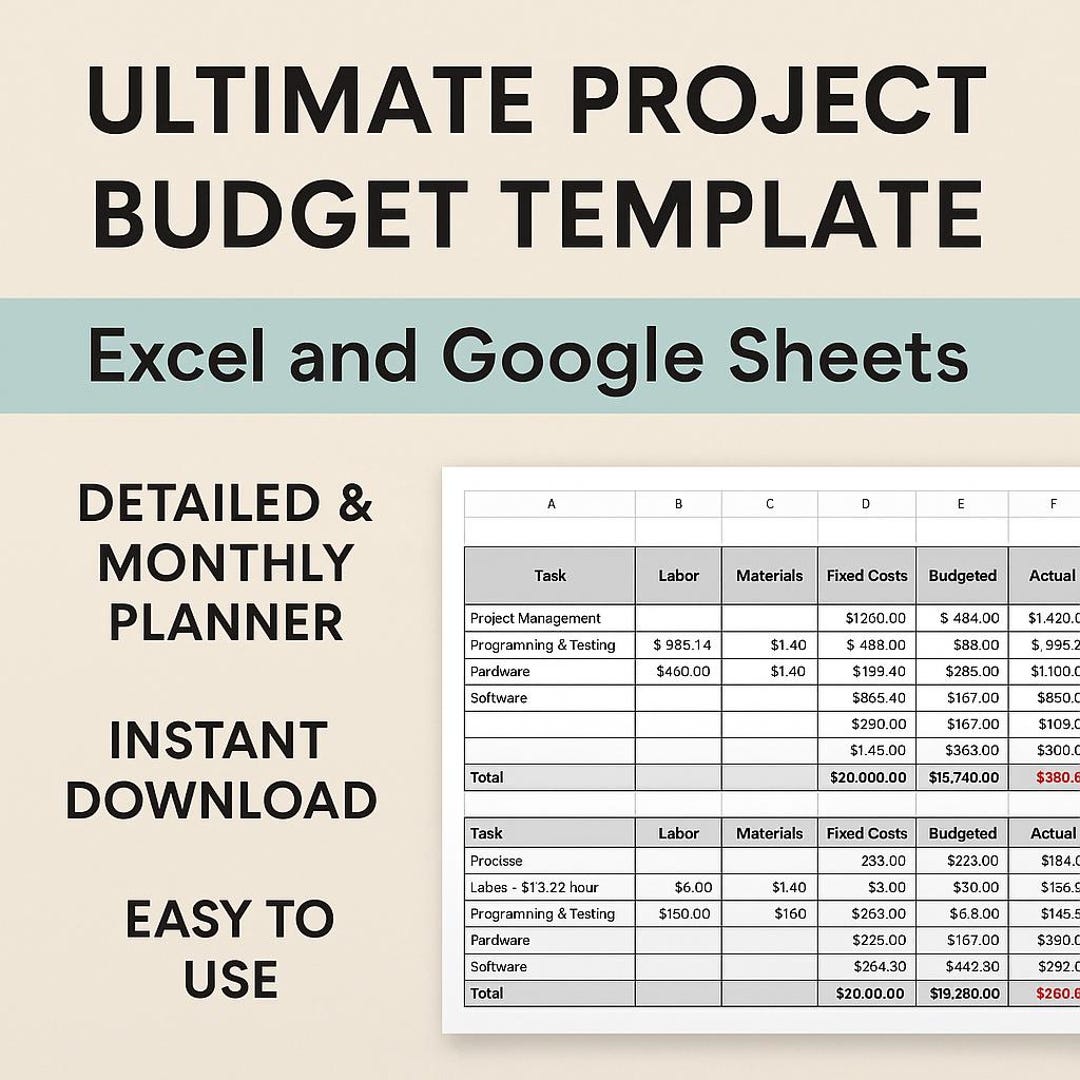 Ultimate Project Budget Template for Excel and Google Sheets – Monthly ...