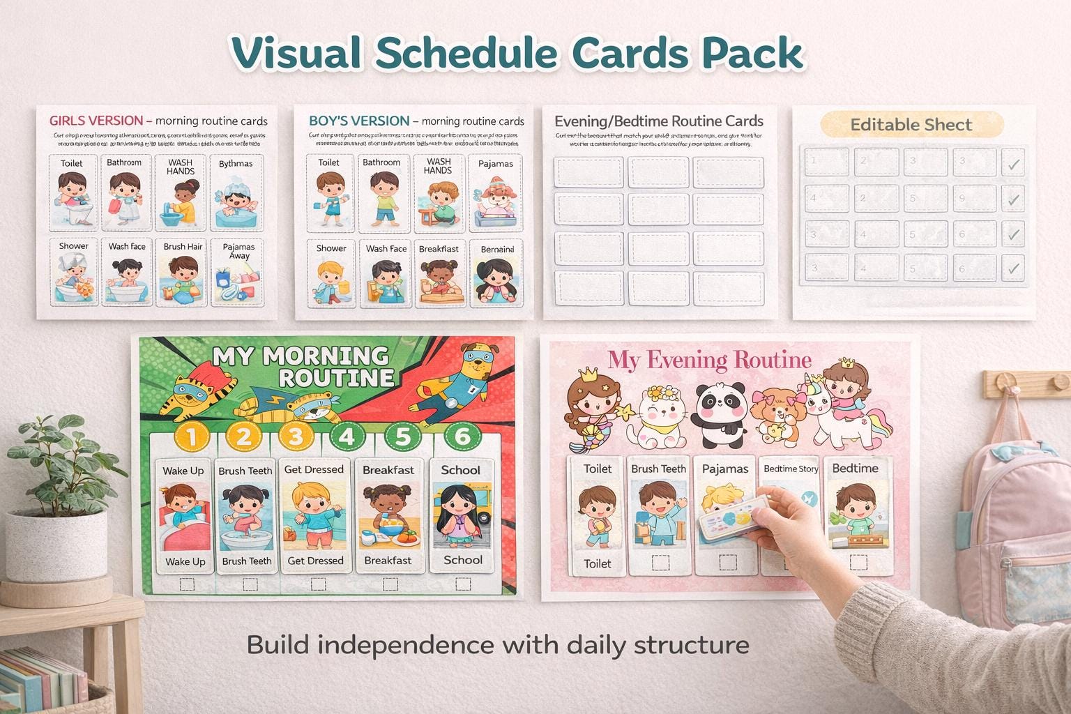 Visual Schedule Cards for Kids – Daily Routine, SEL Support (PDF ...