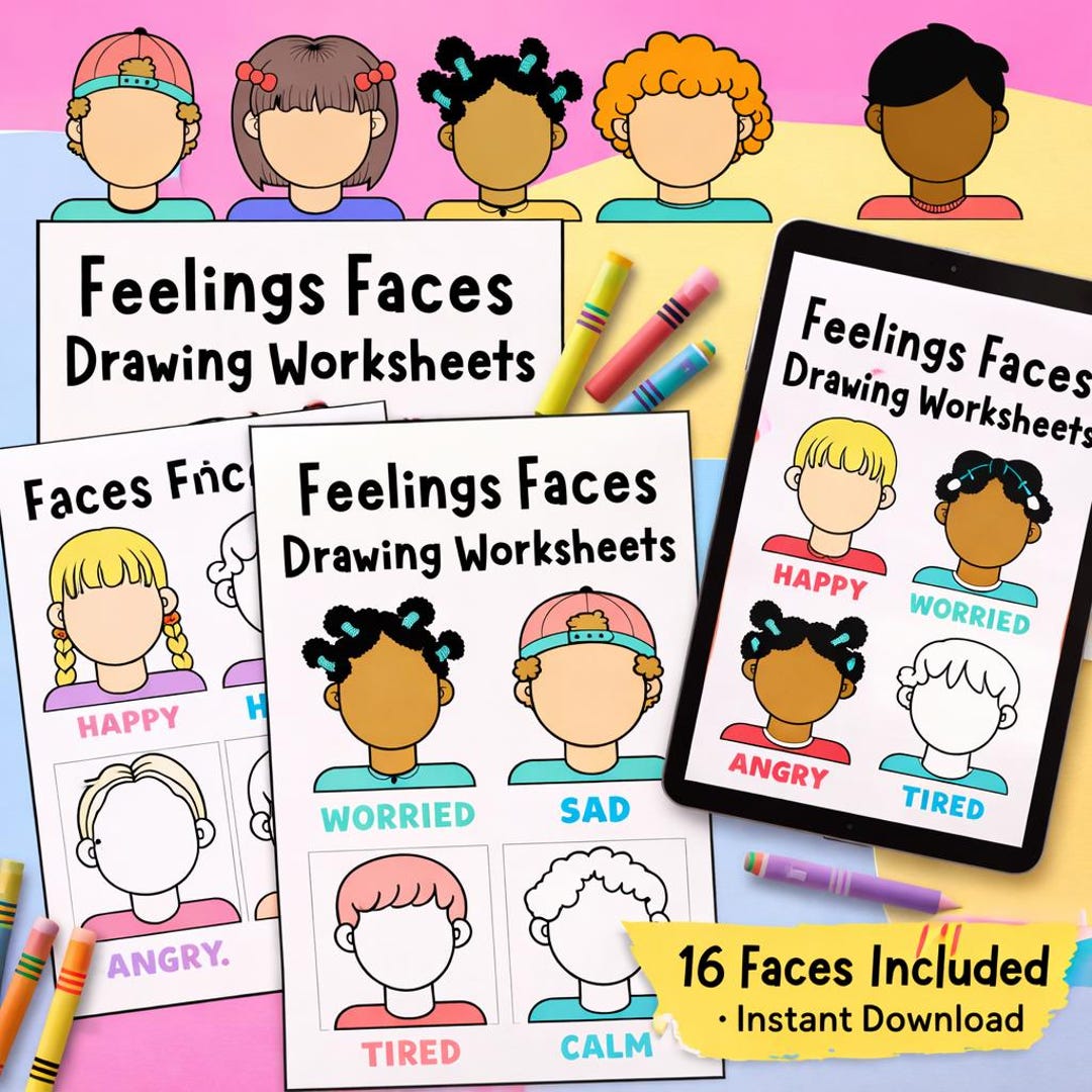 Feelings Faces Drawing Worksheets for Kids – Printable Emotional ...