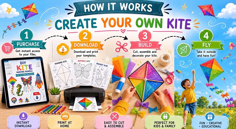 Kite Making PDF Tutorial: Family DIY STEM Activity Guide - Etsy