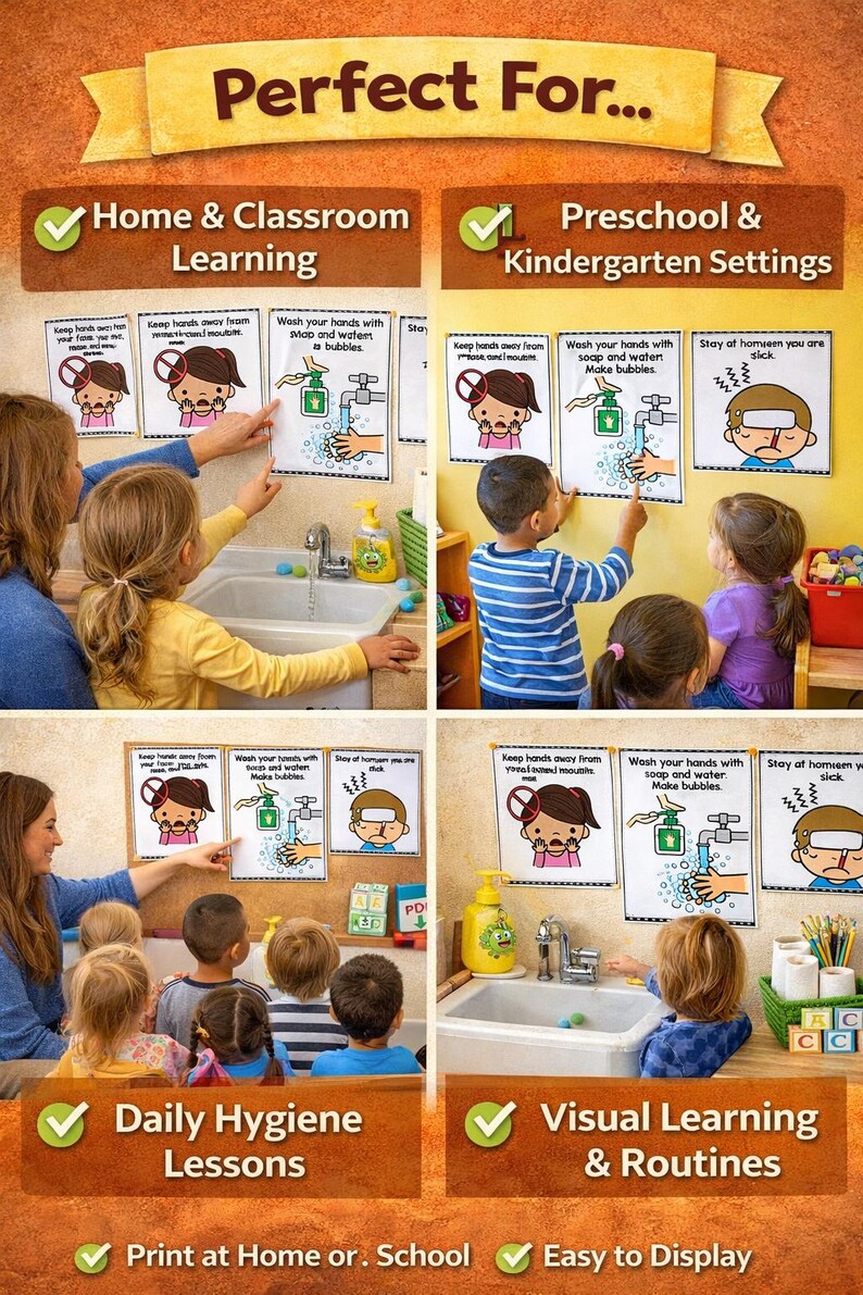 Preschool Health & Hygiene Posters Printable – Handwashing, Coughing ...