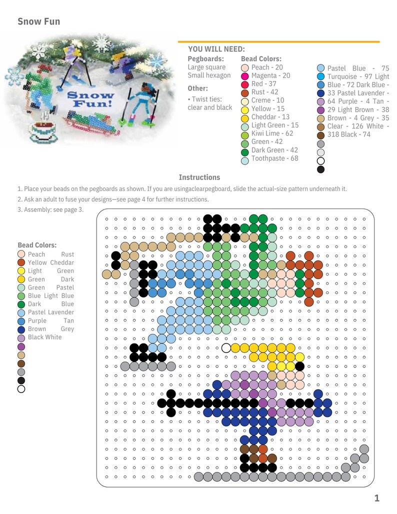 Winter Sports Perler Bead Kit – DIY Holiday Craft, Snowflake Patterns ...