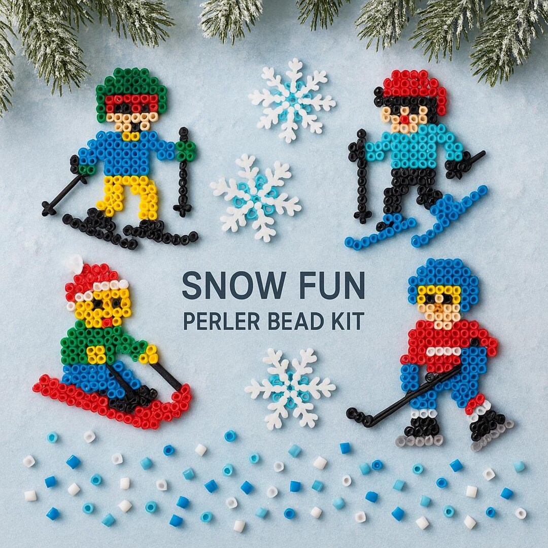 Winter Sports Perler Bead Kit – DIY Holiday Craft, Snowflake Patterns ...