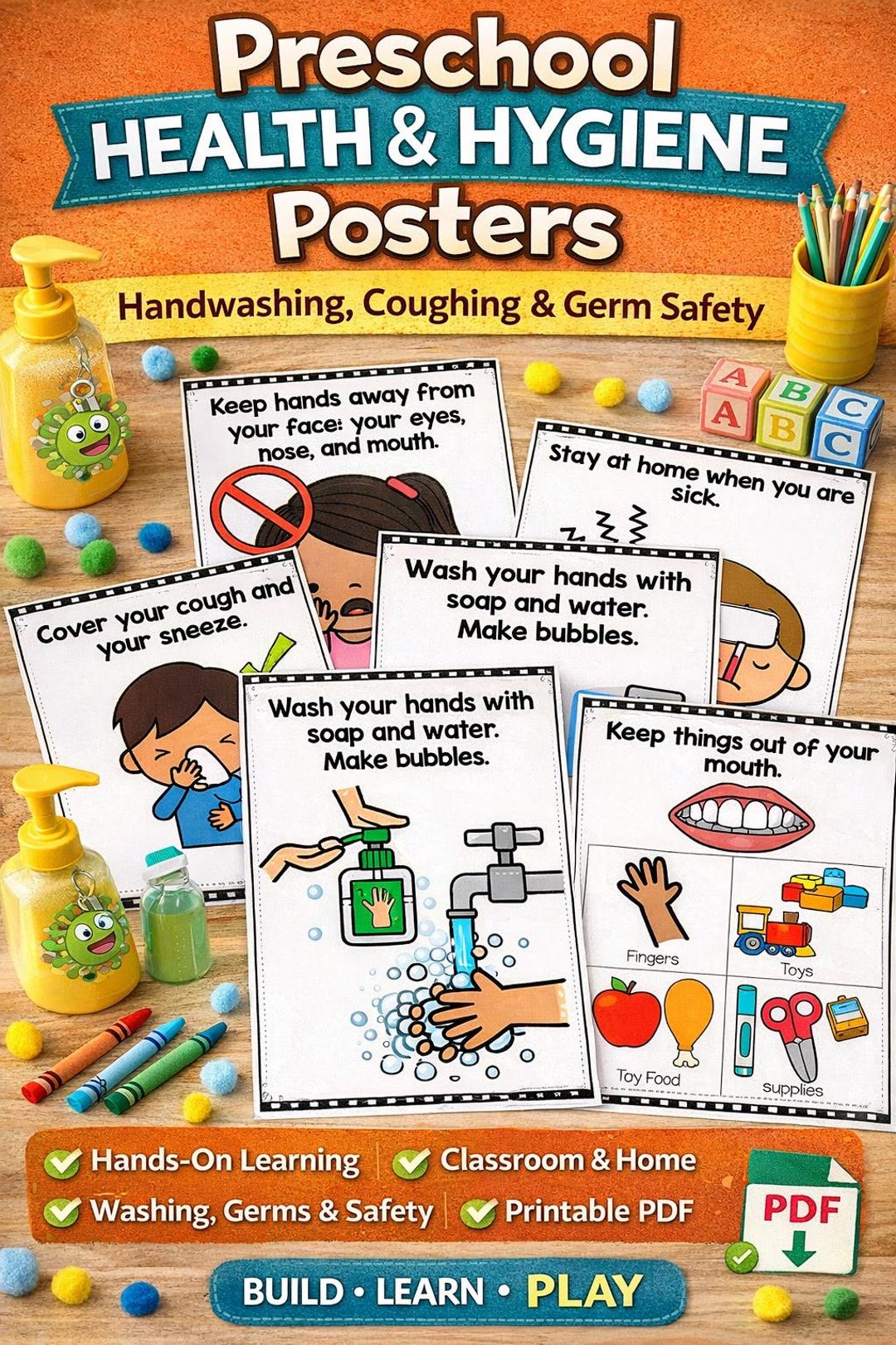 Preschool Health & Hygiene Posters Printable – Handwashing, Coughing ...