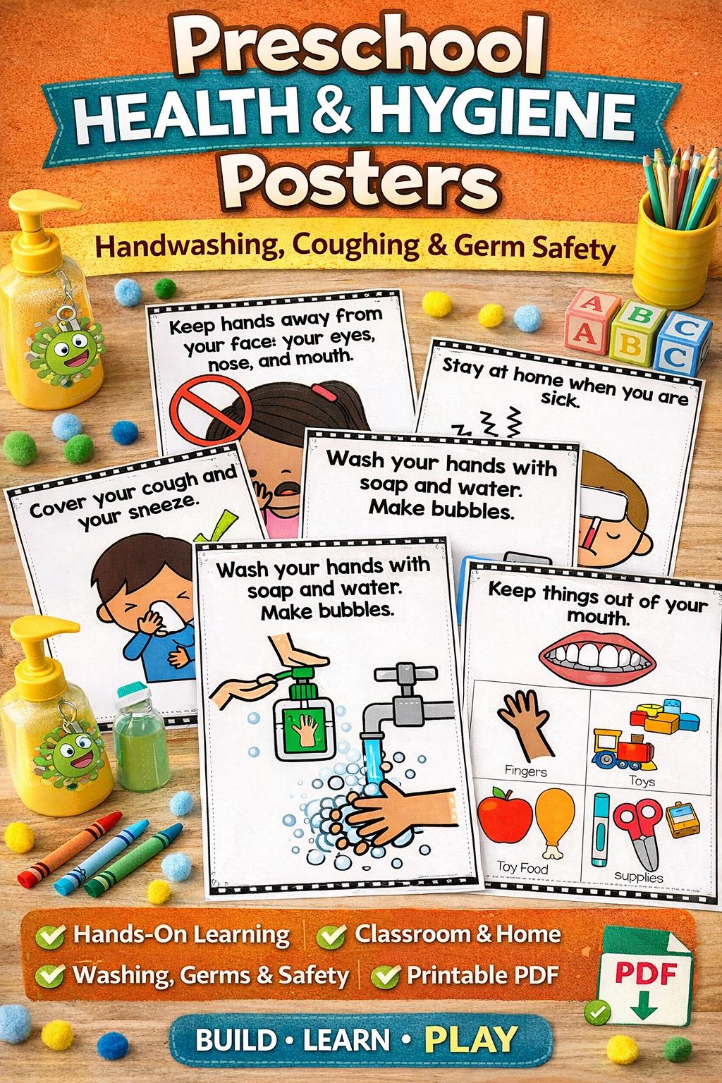 Preschool Health & Hygiene Posters Printable – Handwashing, Coughing ...