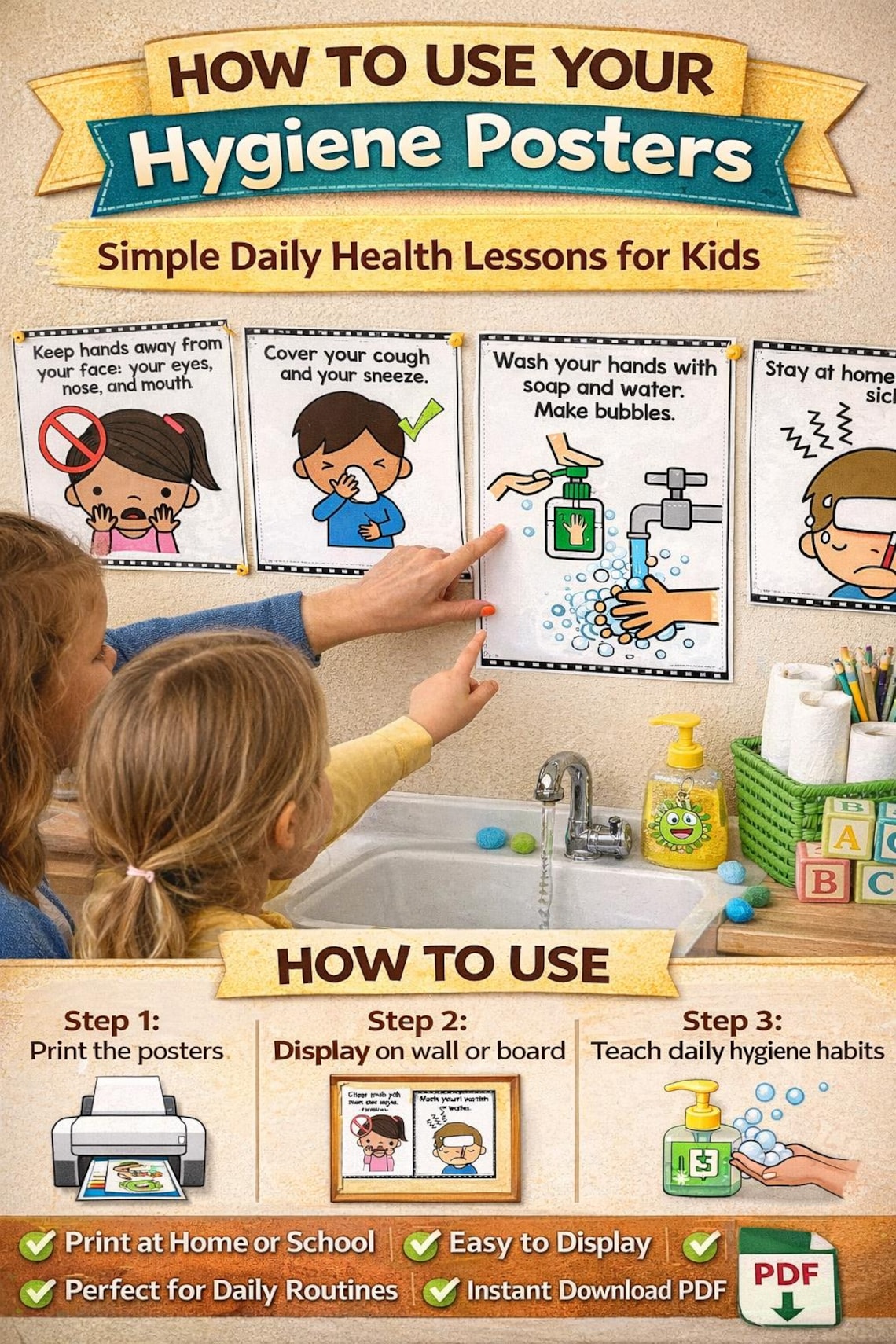 Preschool Health & Hygiene Posters Printable – Handwashing, Coughing ...