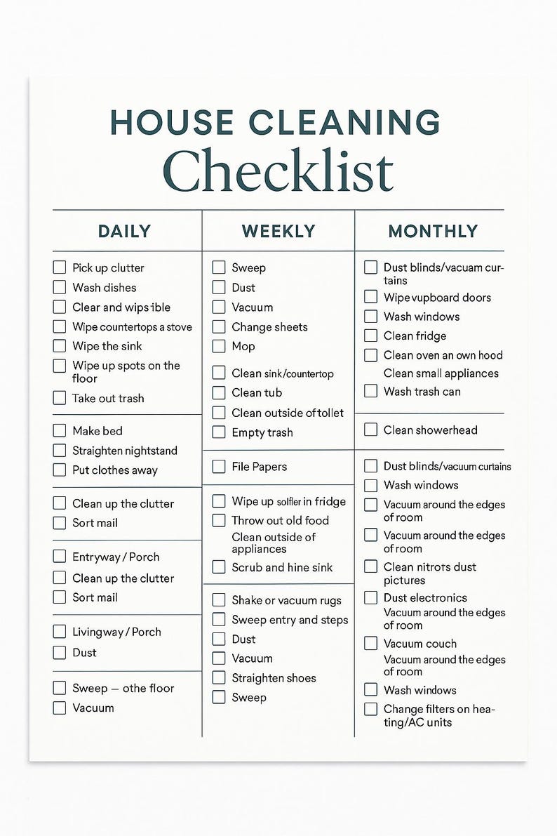Printable House Cleaning Schedule: Weekly, Monthly, Yearly Chore Chart ...