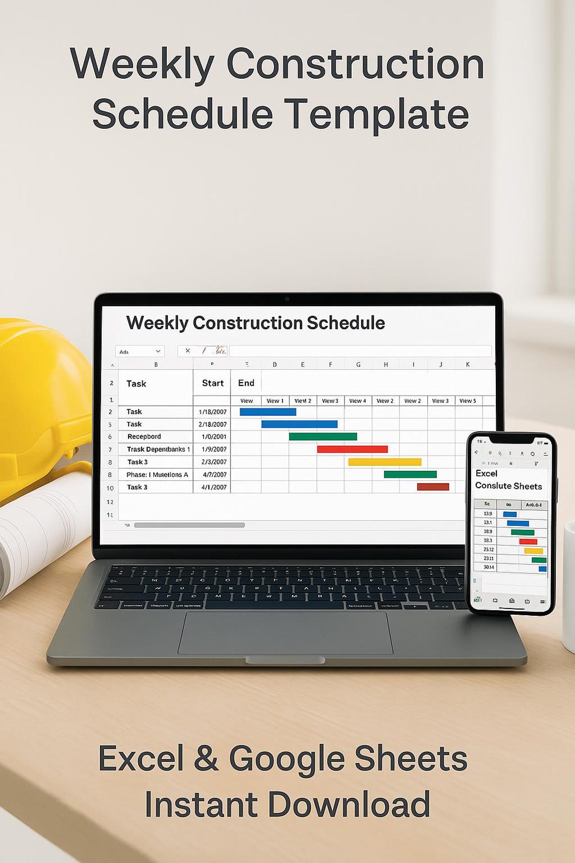Weekly Construction Schedule Template: Gantt Chart Planner (excel ...