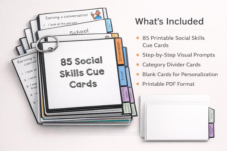 85 Social Skills Cue Cards for Kids | SEL Communication Flashcards ...
