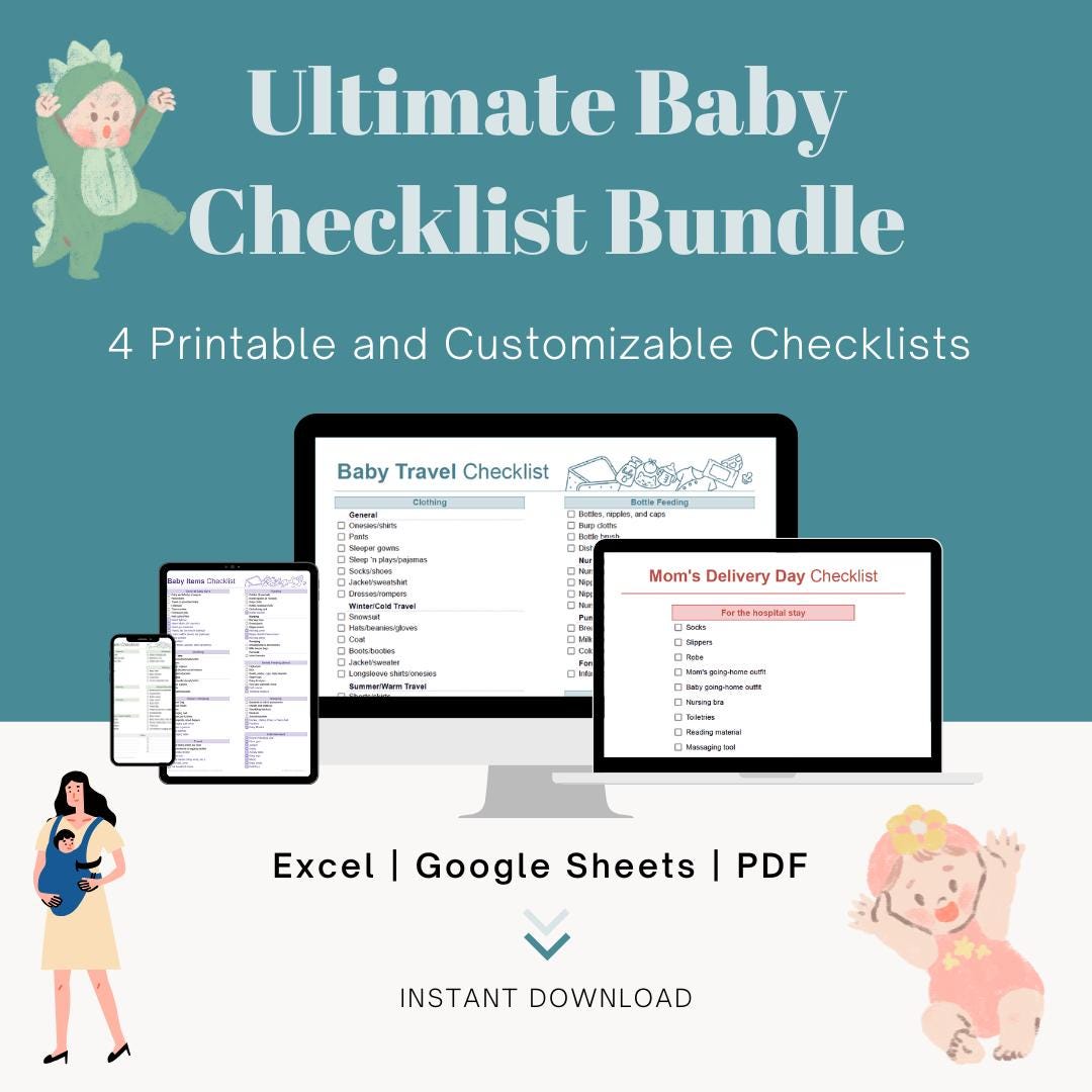Baby Checklist Bundle Printable & Customizable Excel PDF Google Sheets ...