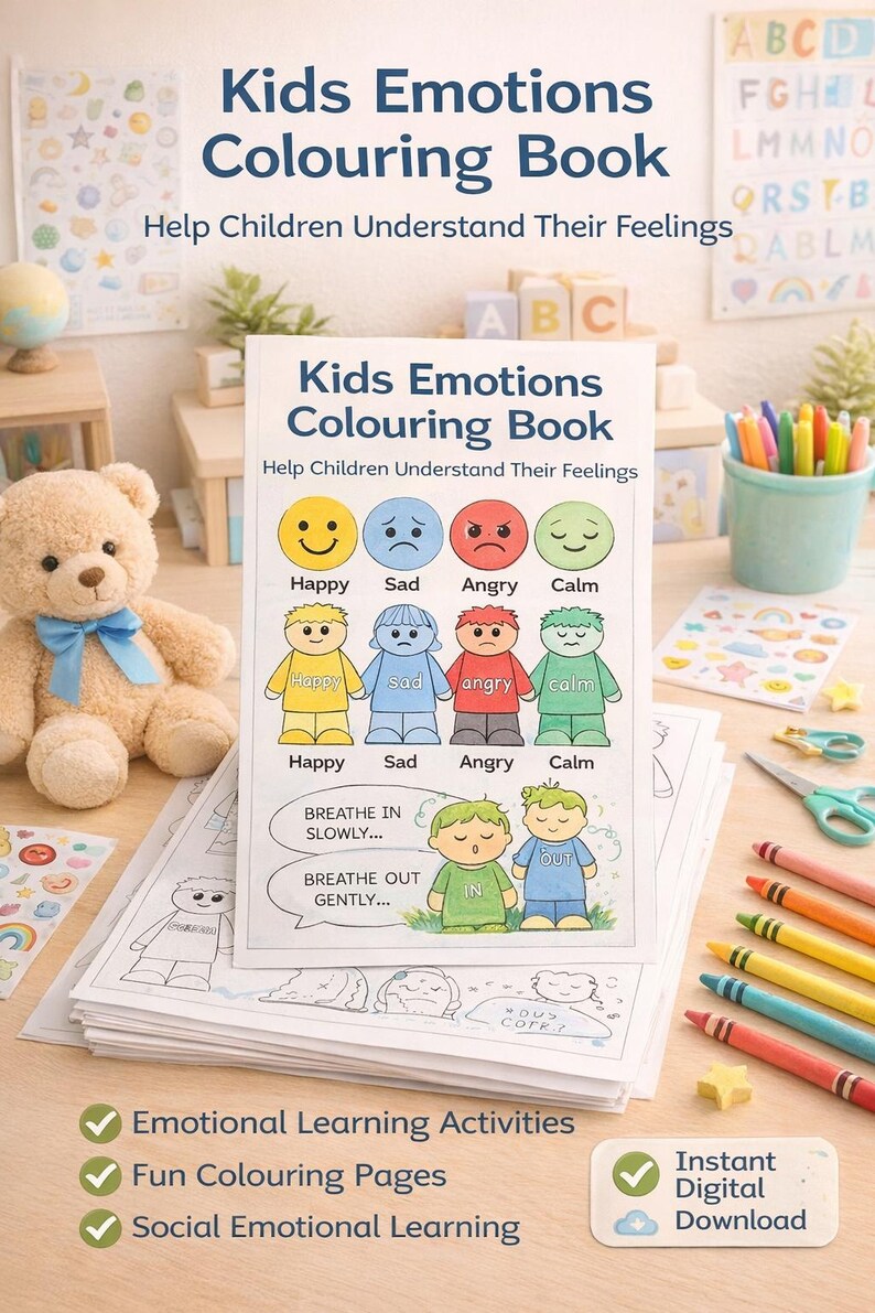 Kids Emotions Colouring Book – SEL Activity Workbook, Feelings Coloring ...