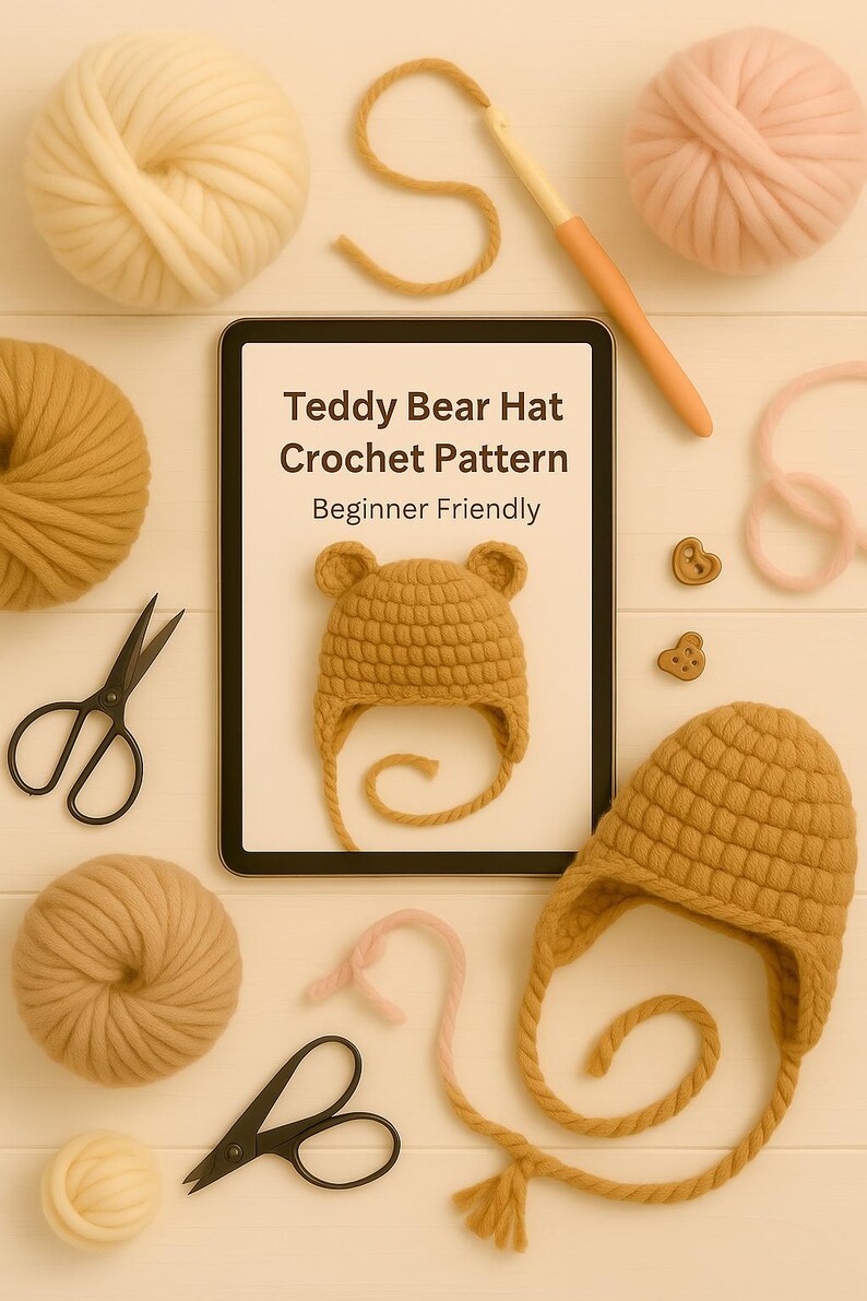 Crochet Teddy Bear Hat Pattern: Easy DIY Beanie (PDF Download) - Etsy