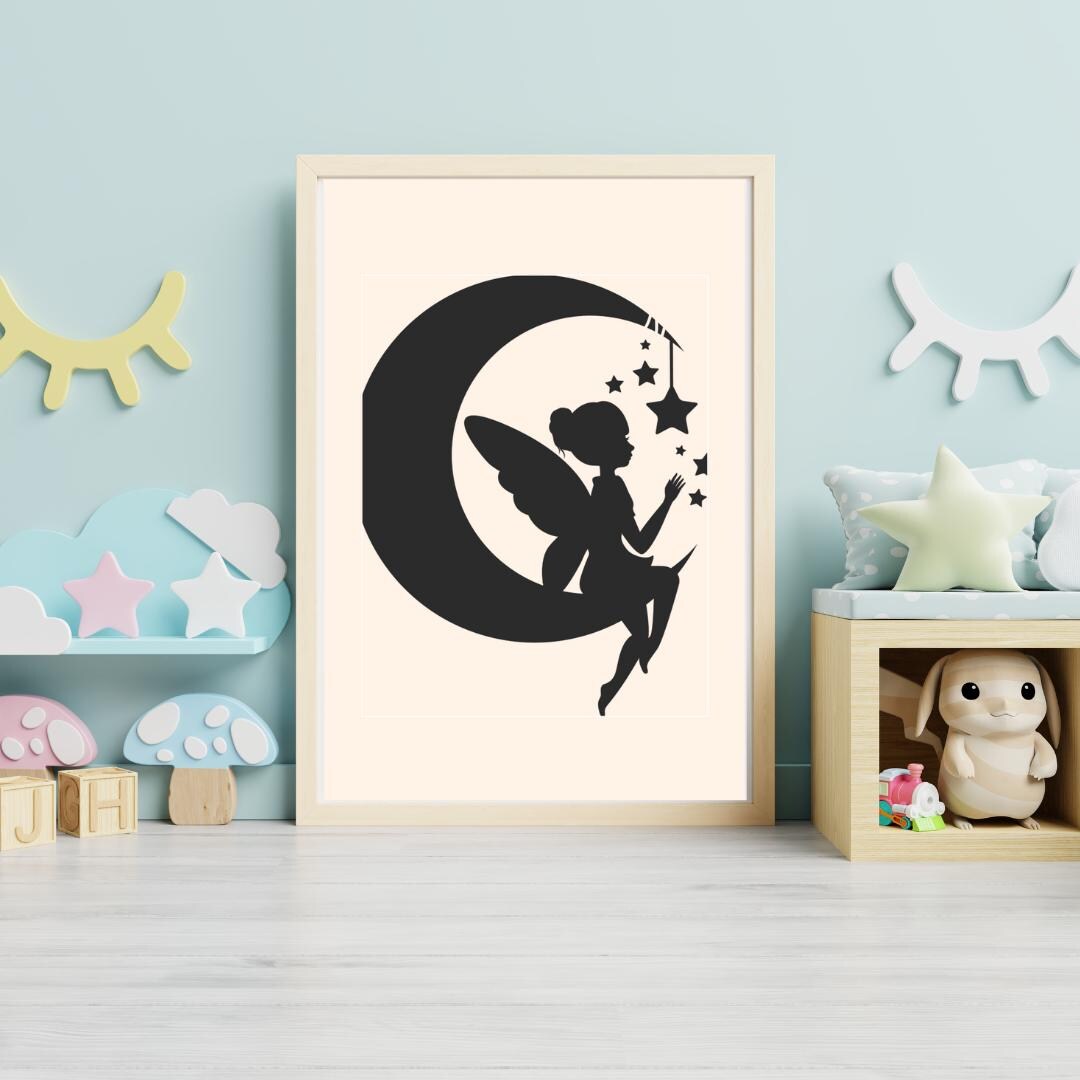 Fairy Moon Wall Art Printable - Silhouette Digital Download - Kids Room ...