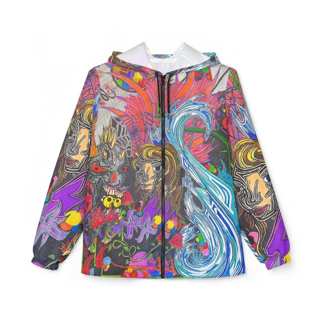 Vibrant Art Windbreaker Jacket, Stylish Outdoor Gear, Festival Ready ...
