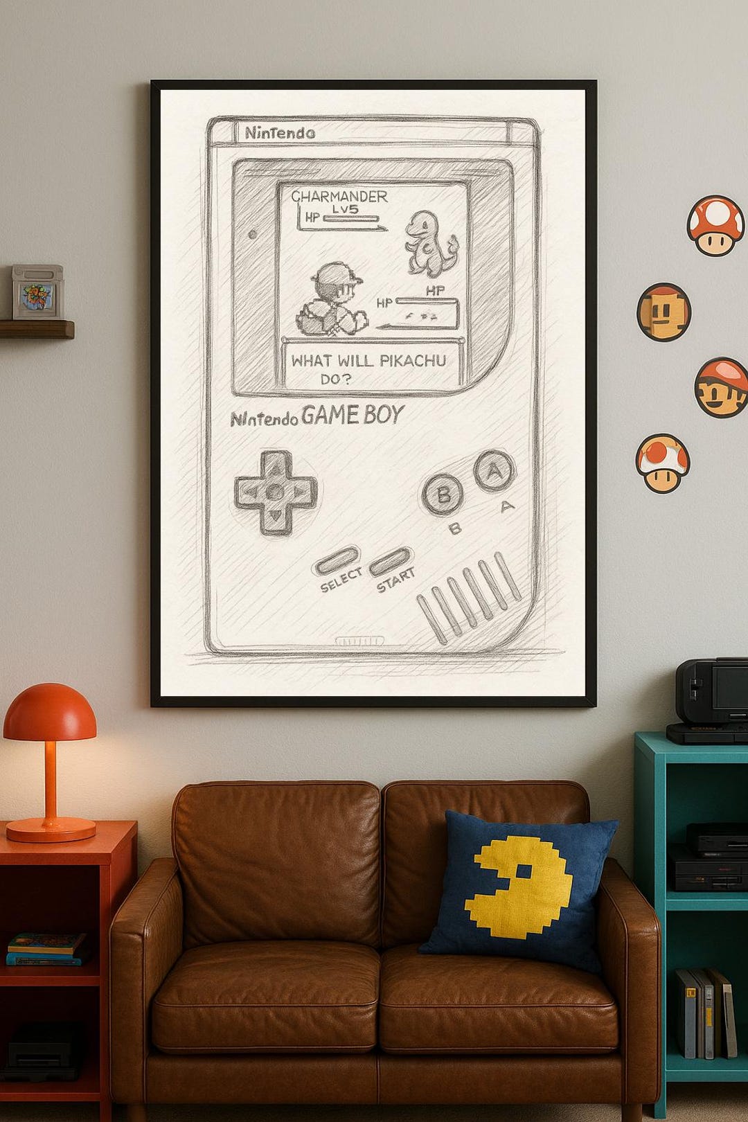 Gameboy Pokémon Sketch Print | Retro Gaming Wall Art | A1 Digital ...