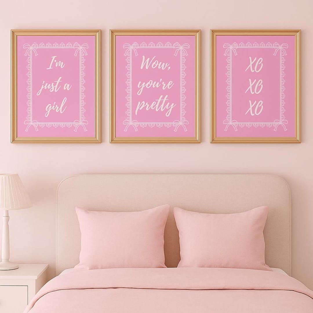 Coquette 3 Piece Wall Decor Set, Lace and Bows With Cute Sayings Design ...