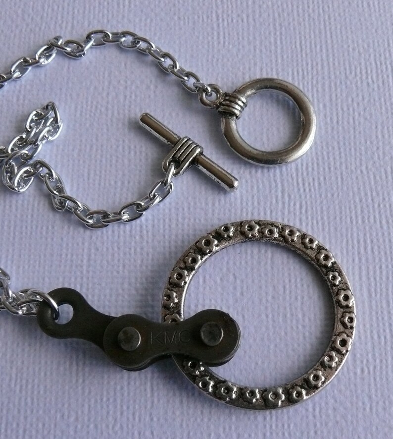 Recycled bicycle chain metal circle Reversible Cycling Pendant | Etsy