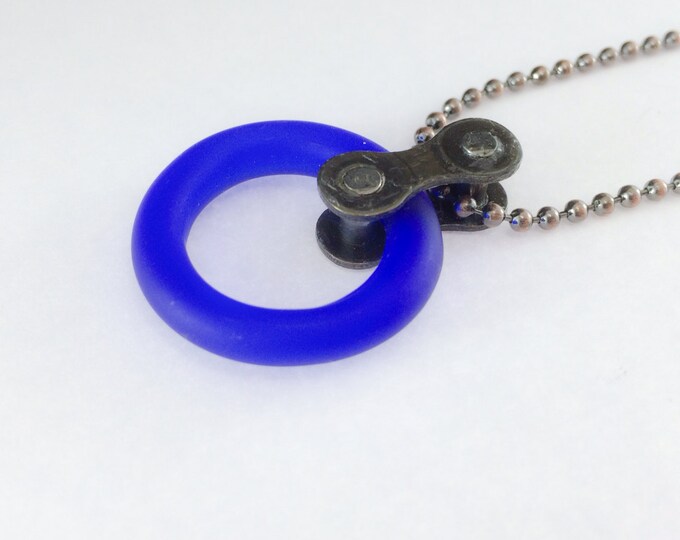 Cycling Jewelry Vivid Dark Blue Glass and Recycled Bike Chain Bicycle ...