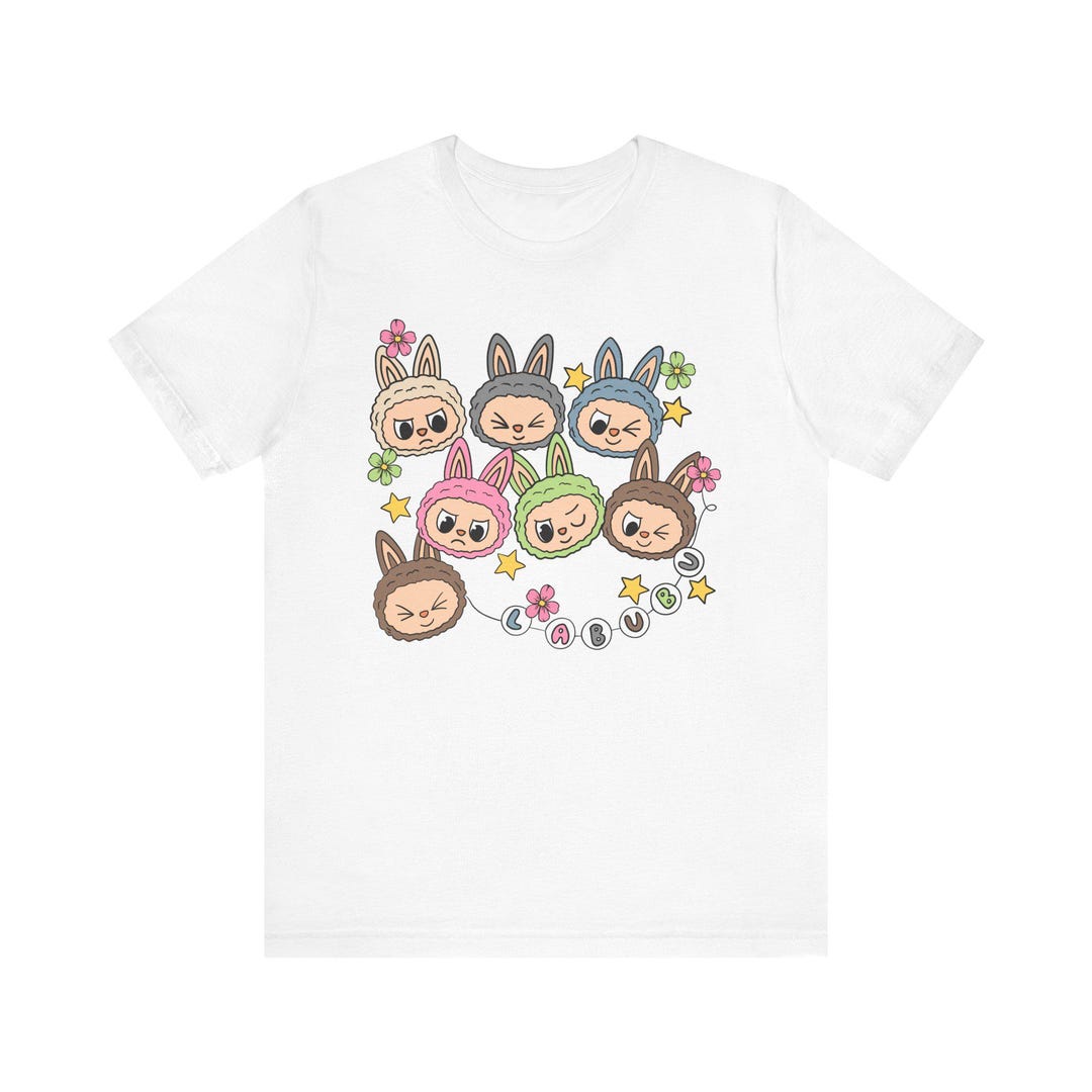 Labubu Faces Short Sleeve Tee, Animal Lovers Shirt, Kawaii Graphic Tee ...