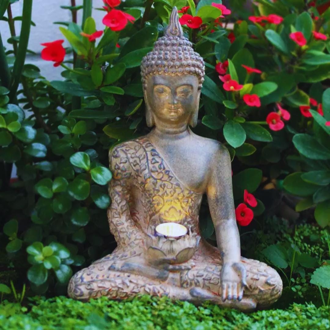 Solar Buddha Statue: Meditating Garden Decor With Peaceful Light - Etsy