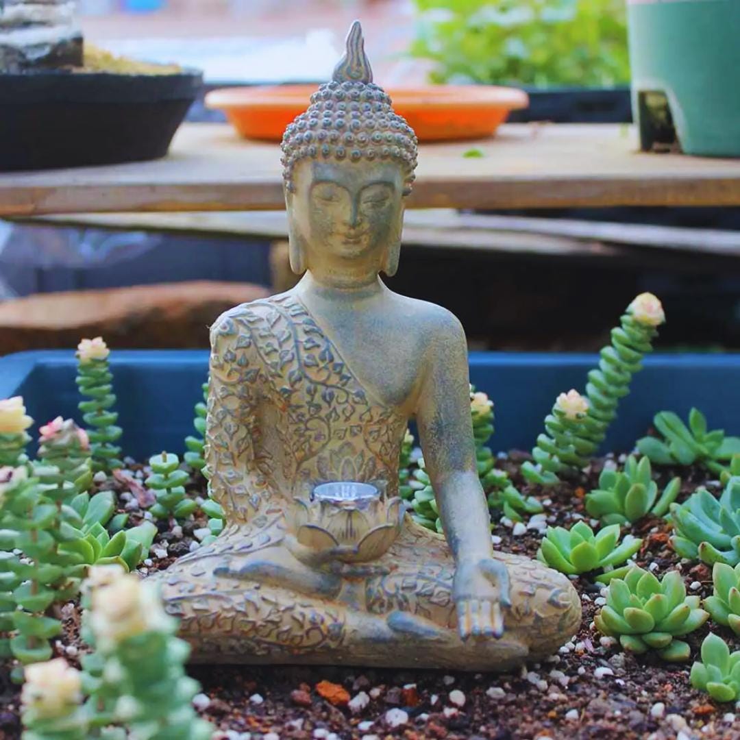Solar Buddha Statue: Meditating Garden Decor With Peaceful Light - Etsy