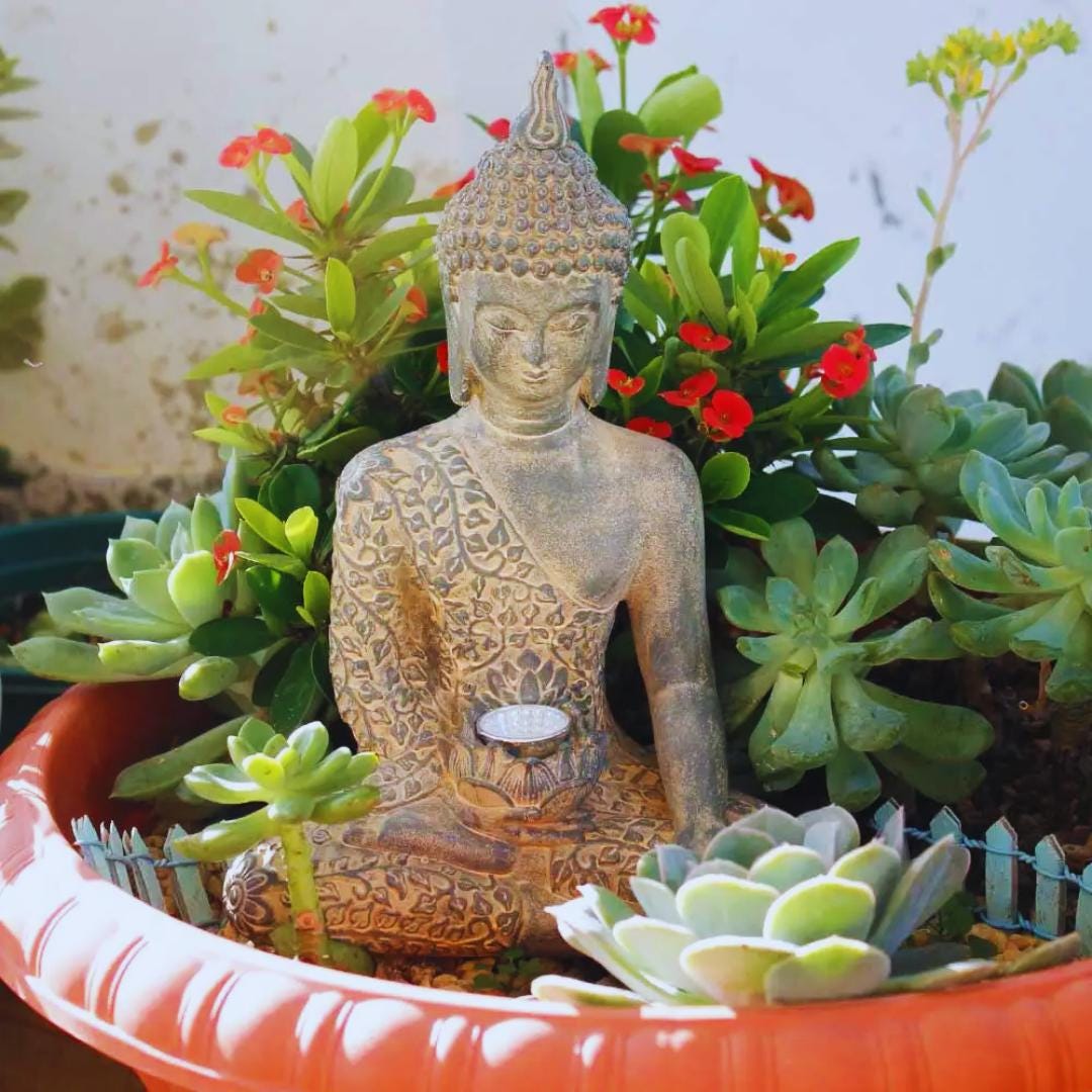 Solar Buddha Statue: Meditating Garden Decor With Peaceful Light - Etsy