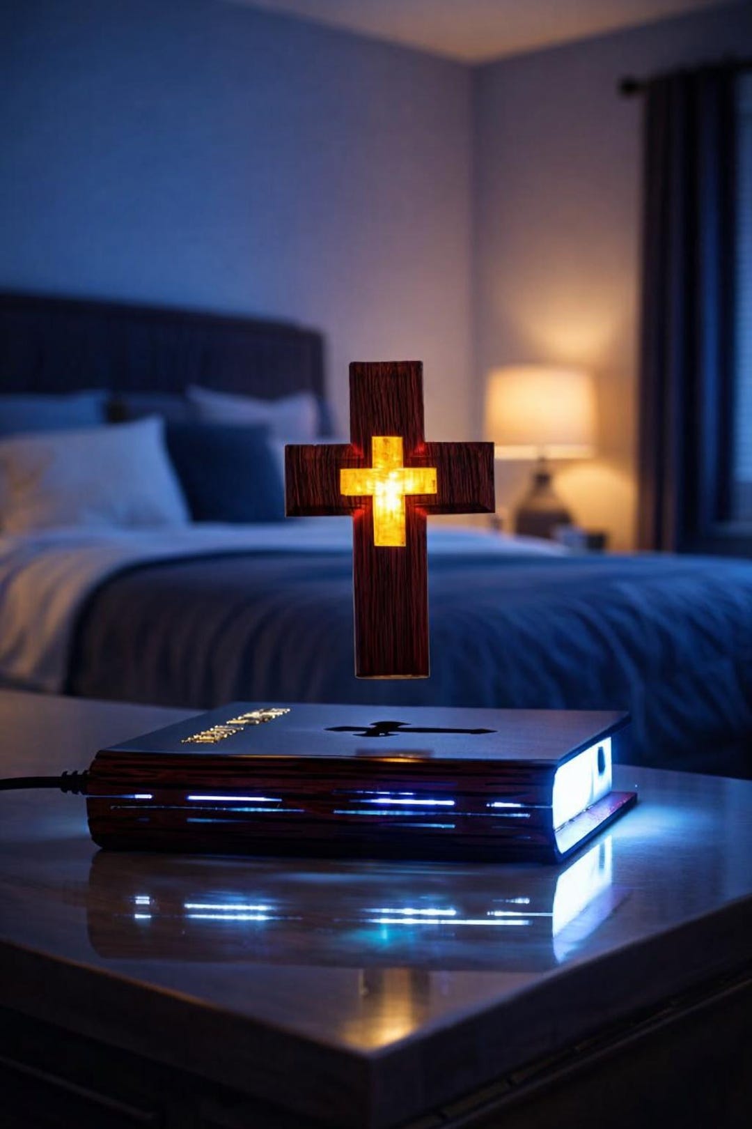 Zwevende kruislamp, christelijke decoratie – Zwevend magnetisch kruis ...
