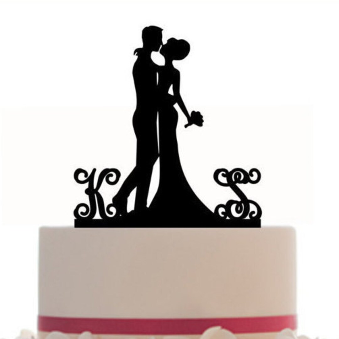 Custom Wedding Cake Topper Silhouette With Initials - Etsy