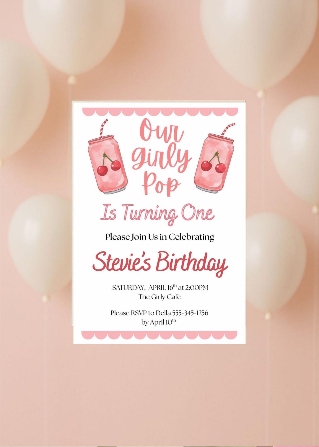 Girly Pop Birthday Invitation: Soda Can Theme, Editable Template (5x7 ...