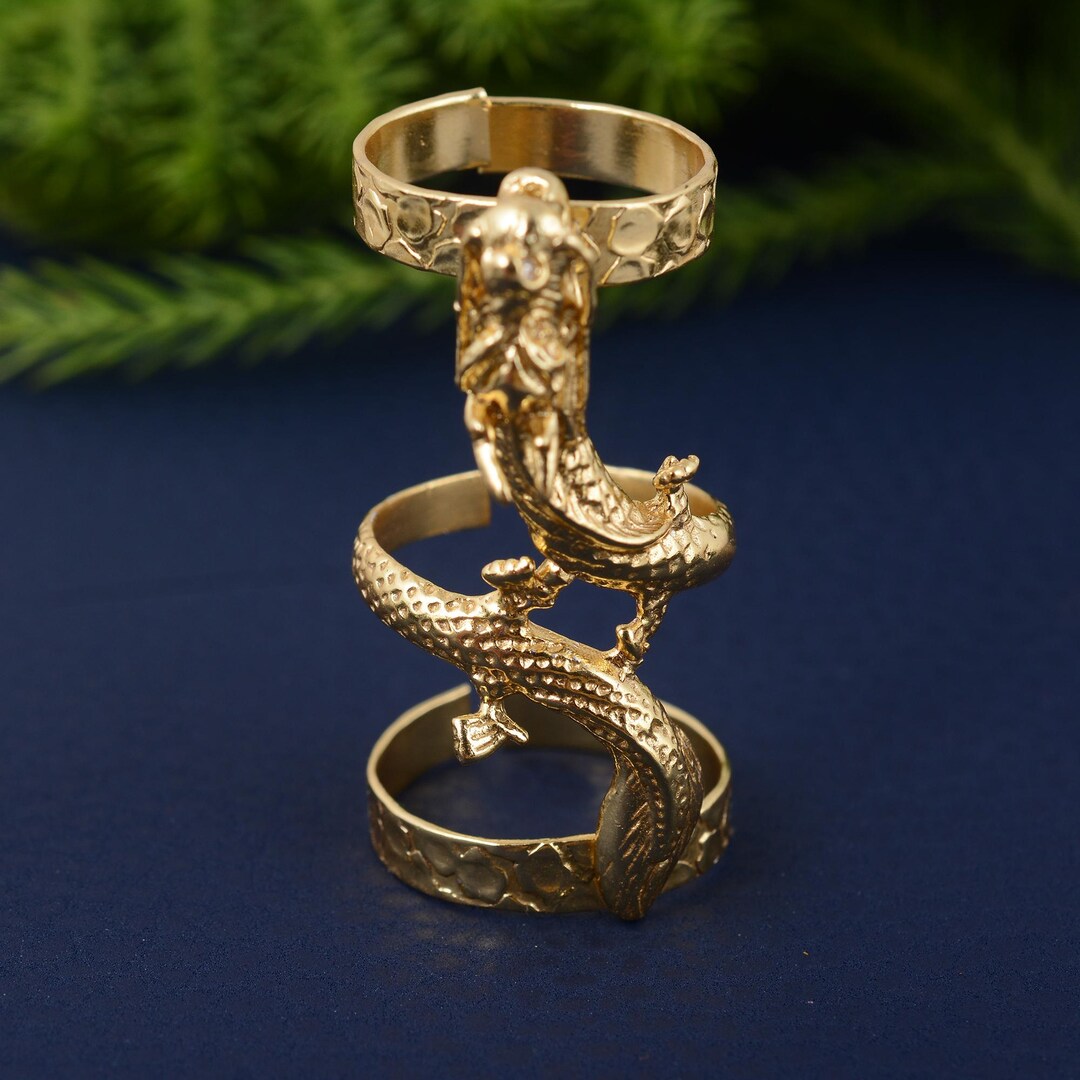 Majestic Dragon Full Finger Ring - Gold Adjustable Statement Ring ...