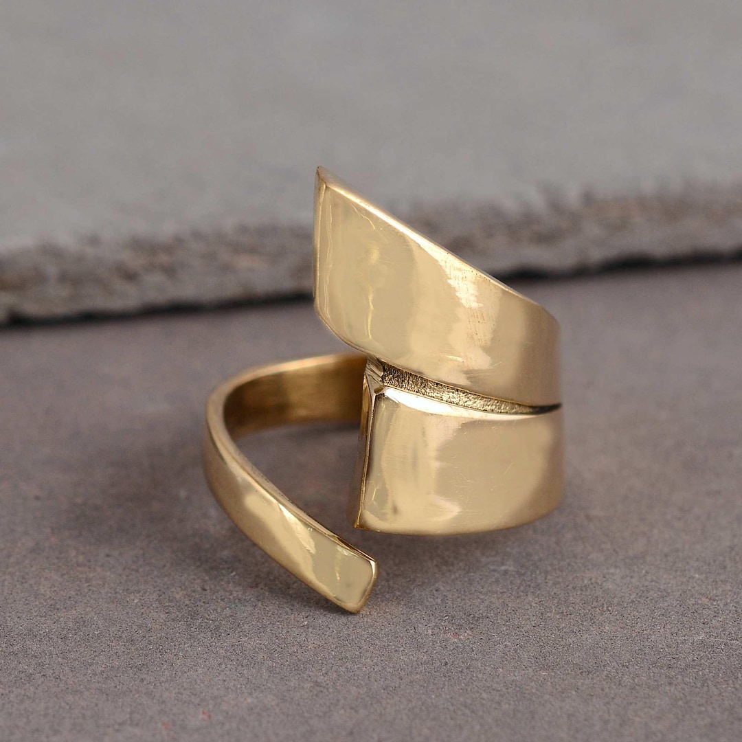 Brass Open Wrap Ring, Minimalist Adjustable Ring, Statement Wrap Ring ...