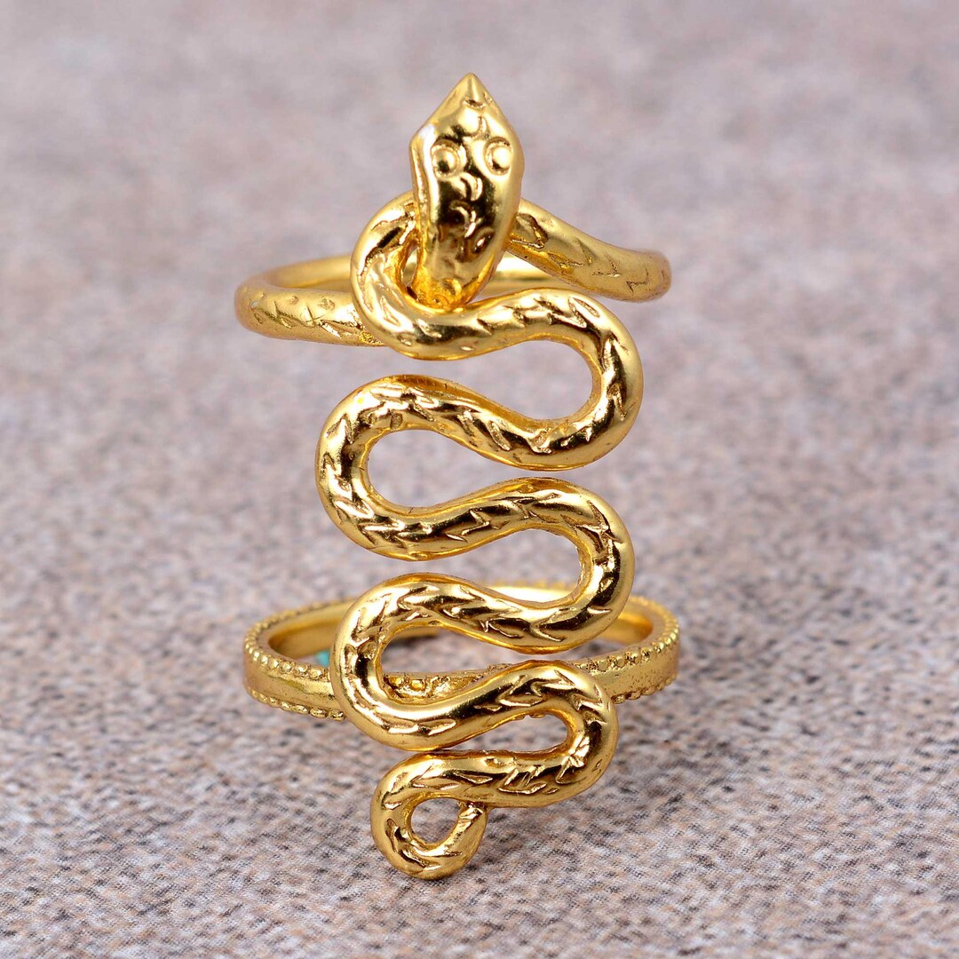 Golden Coiled Snake Full Finger Ring - Adjustable Serpent Statement ...