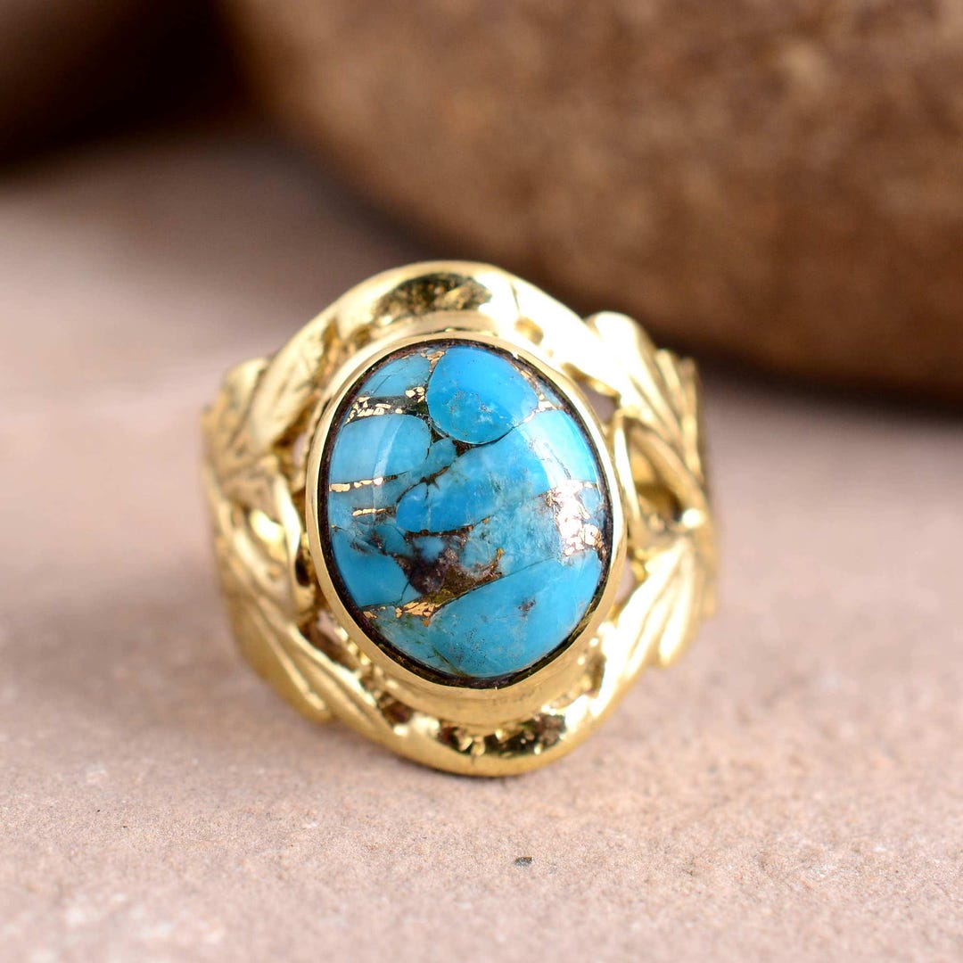 Gold Turquoise Ring | Boho Vintage Statement Jewelry | Bold Gemstone ...