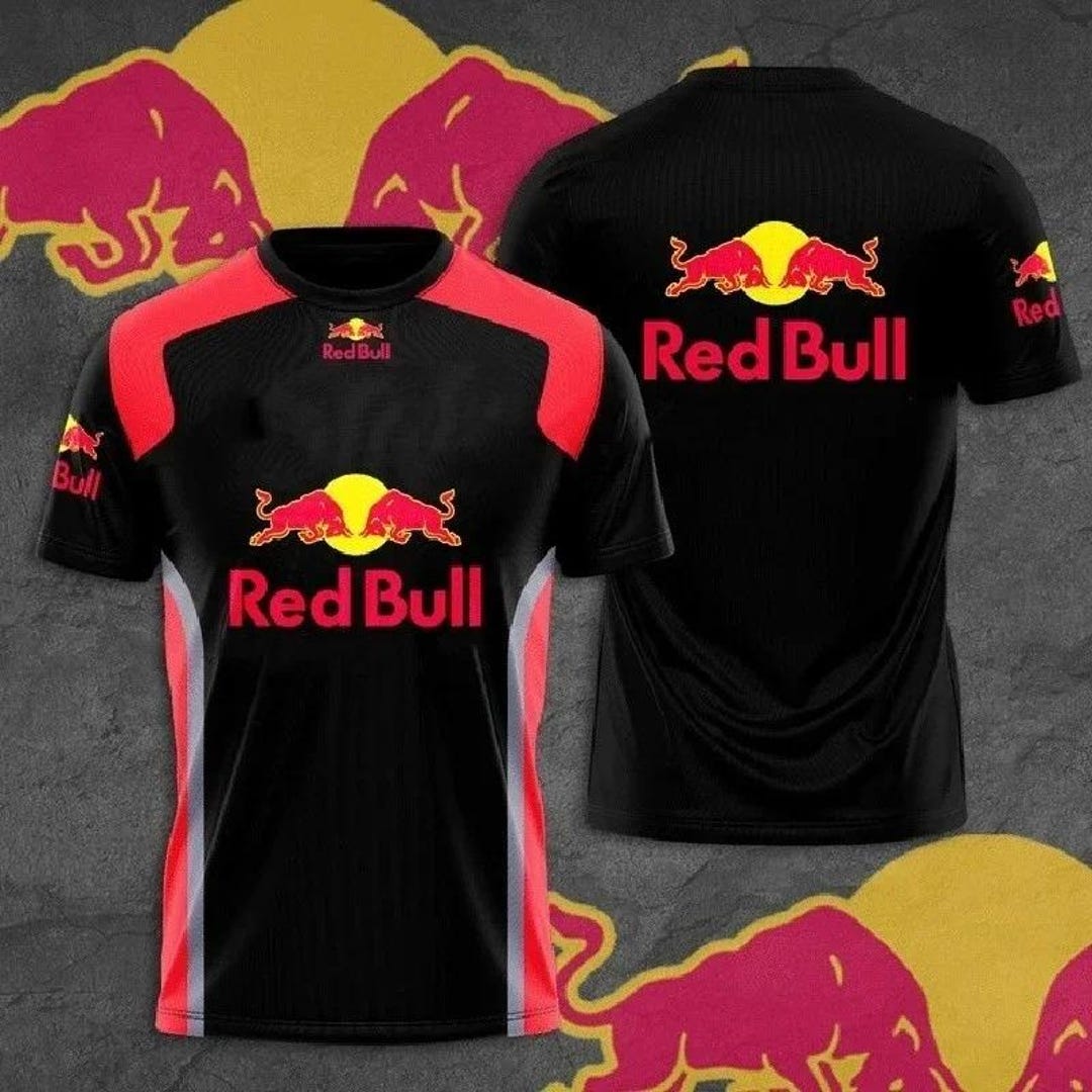 Red Bull Motorcycle Logo Print T-shirt, Spring/summer Red Bull Racing ...
