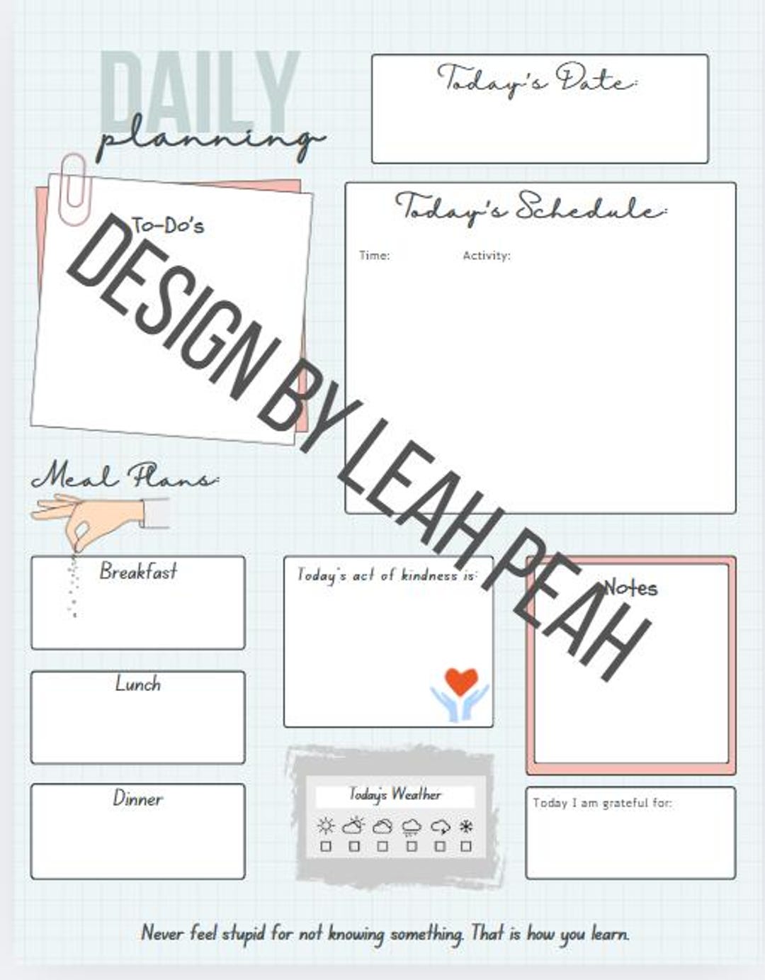 Daily Planning Sheet Printable PDF Template - Etsy