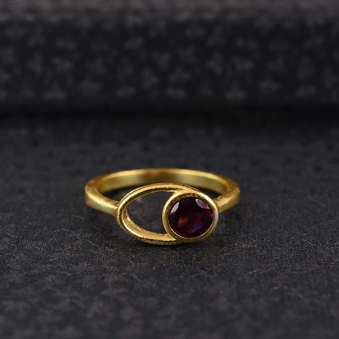 Brass Garnet Circle Ring – Minimalist Gemstone Jewelry, Handmade ...