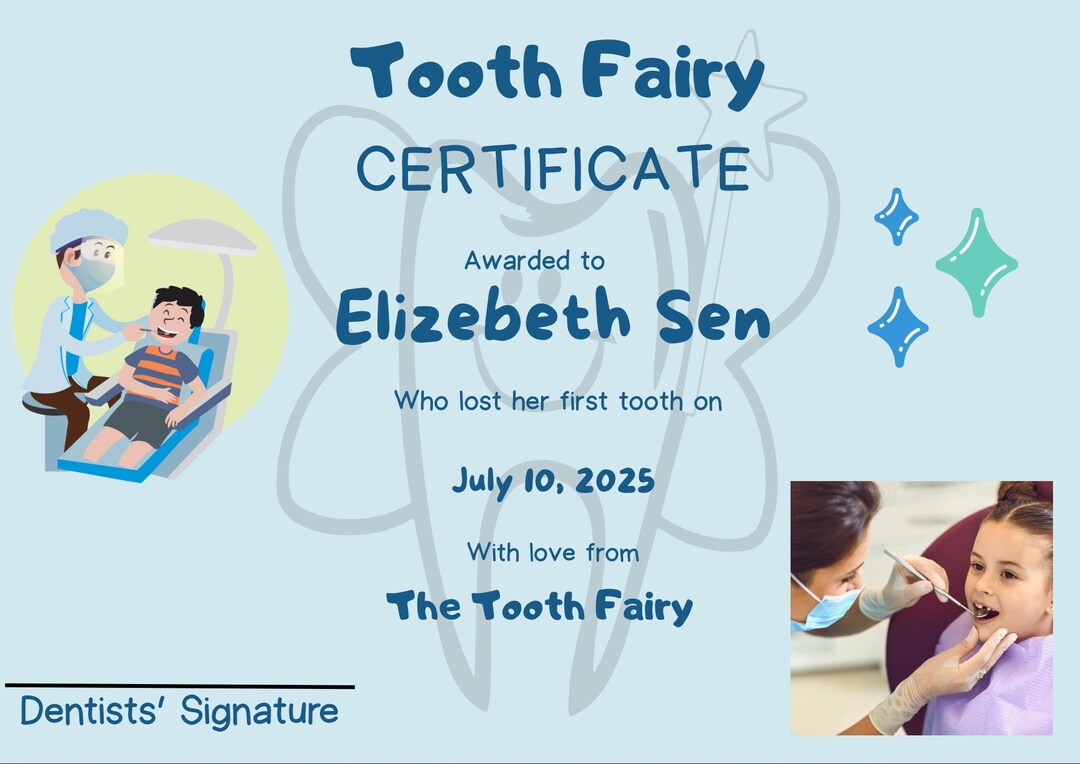 Personalized Tooth Fairy Certificate for Kids – First Tooth Loss Award ...