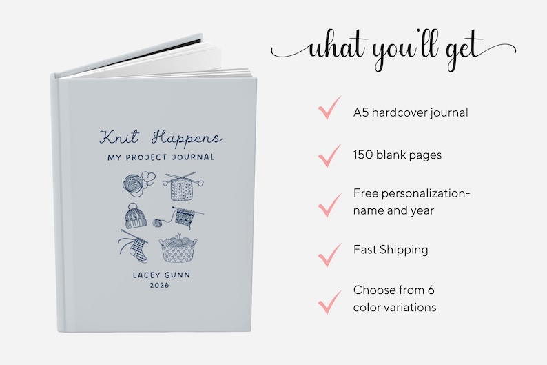 Personalized Knitting Project Journal Knit Happens Hobby Hardcover ...