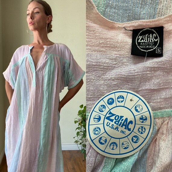 70’s dead stock NWT Zodiac Brand pastel Indian cotton… - Gem