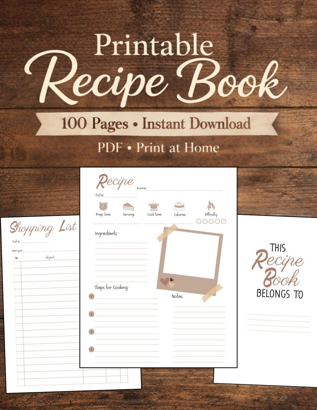 Printable Recipe Book PDF | 100 Page Recipe Journal | Cozy Kitchen ...