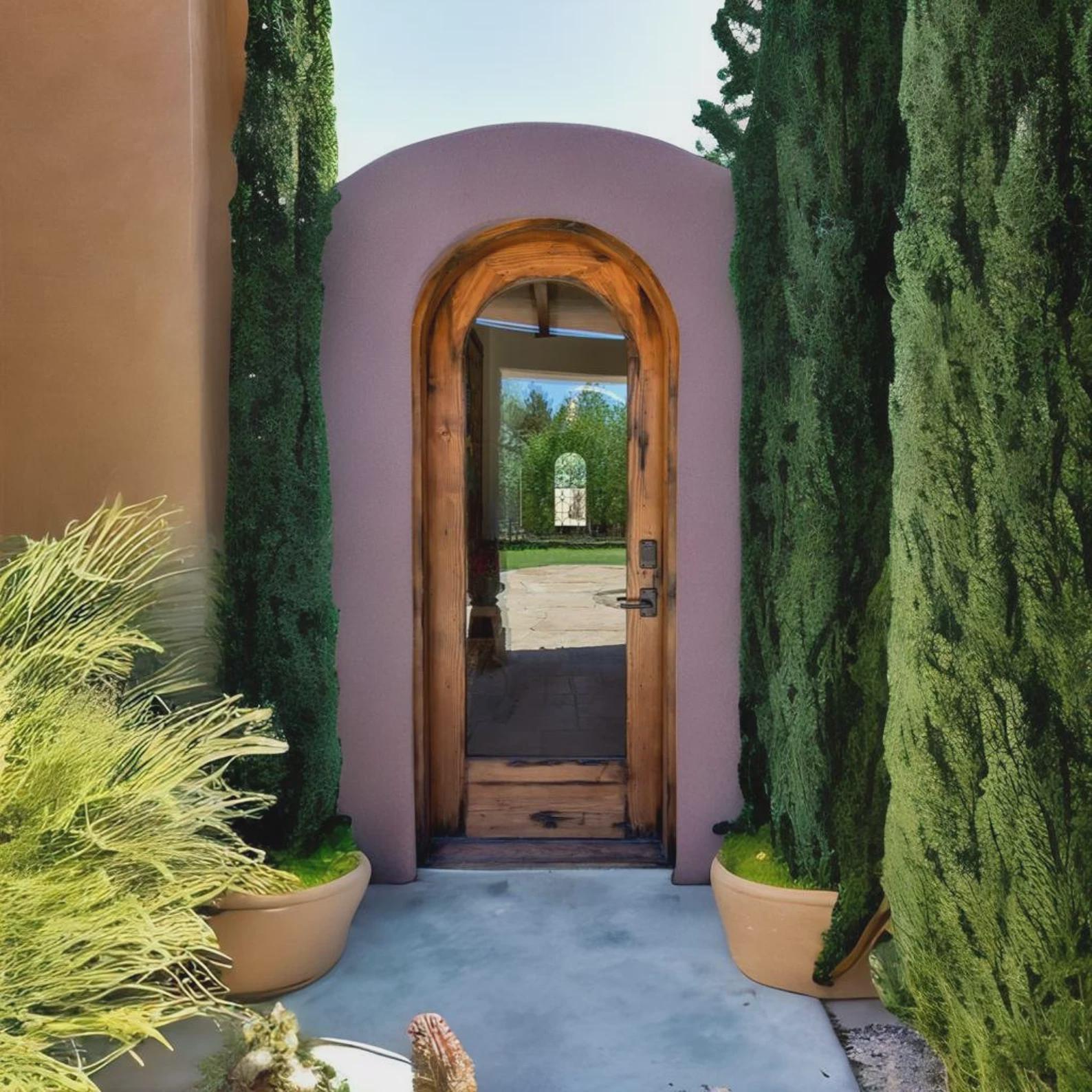 Arched Solid Wood Glass Door | Rustic Wood Entryway Clear Panel ...