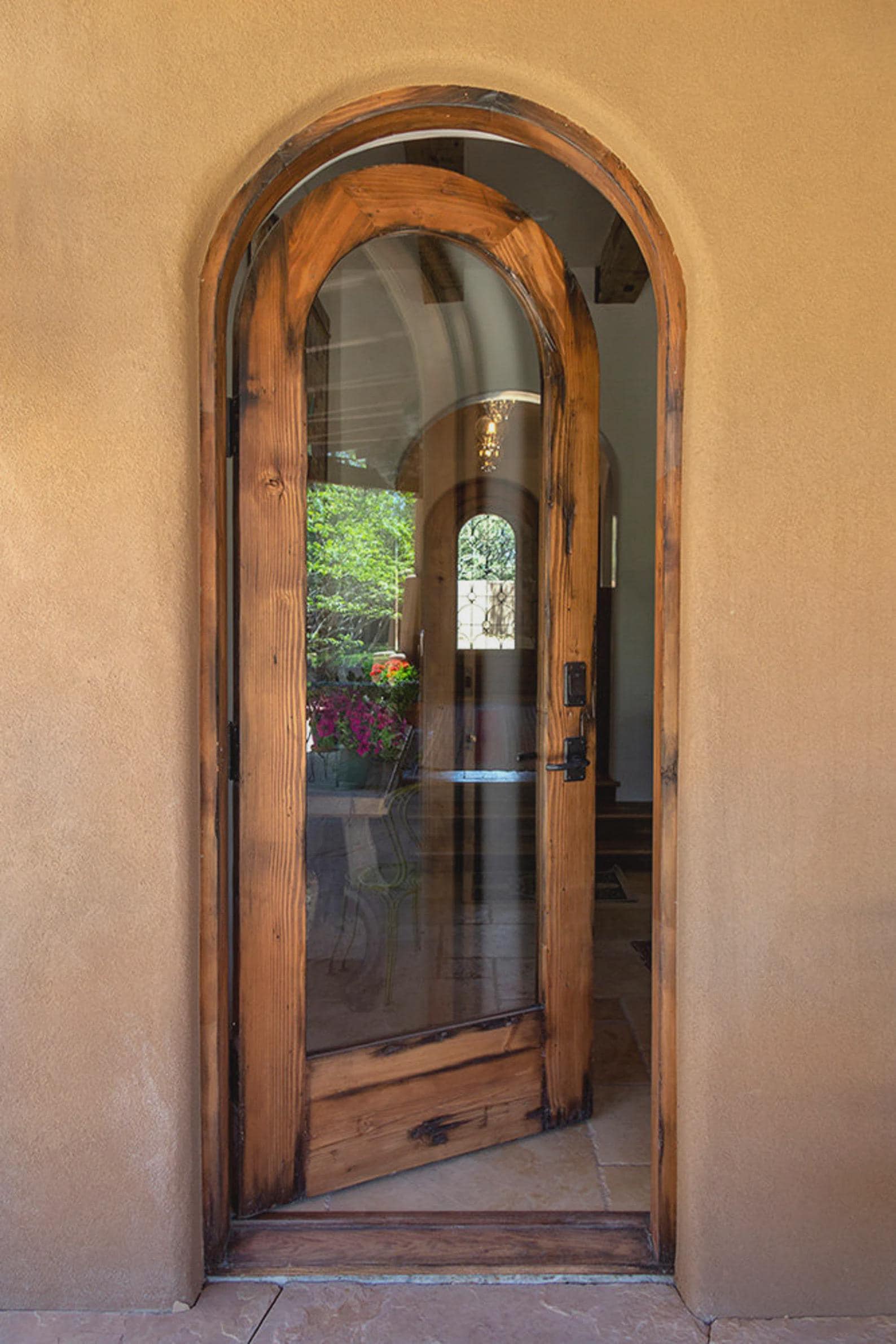 Arched Solid Wood Glass Door | Rustic Wood Entryway Clear Panel ...