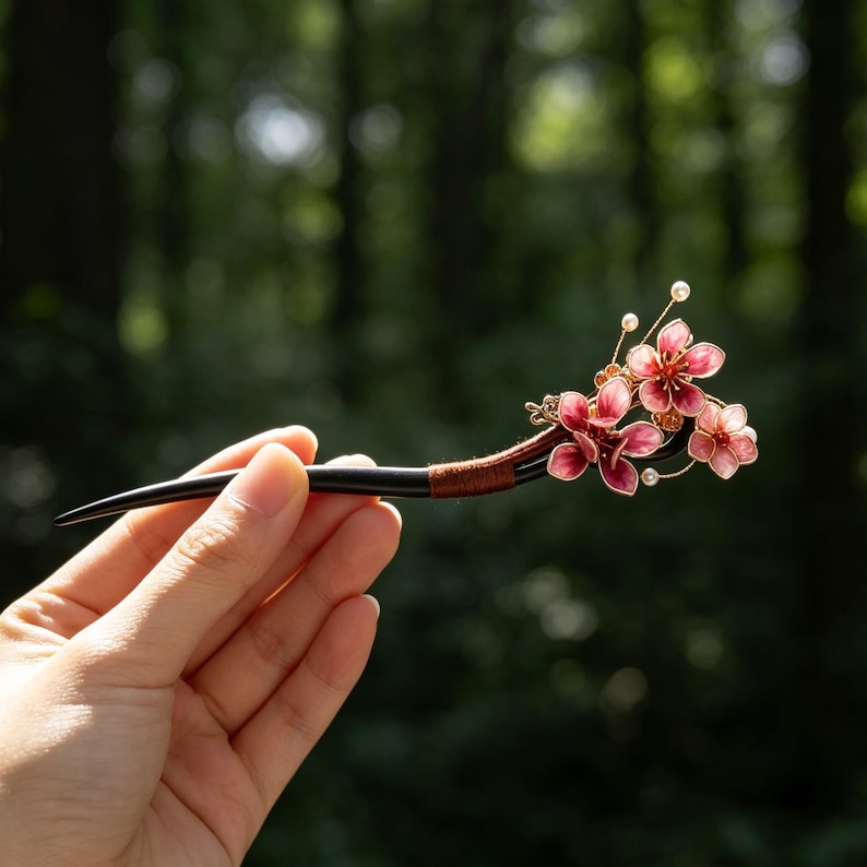 Handmade Hanfu Velvet Flower Hair Stick, Hanfu Sandalwood Hair Stick ...