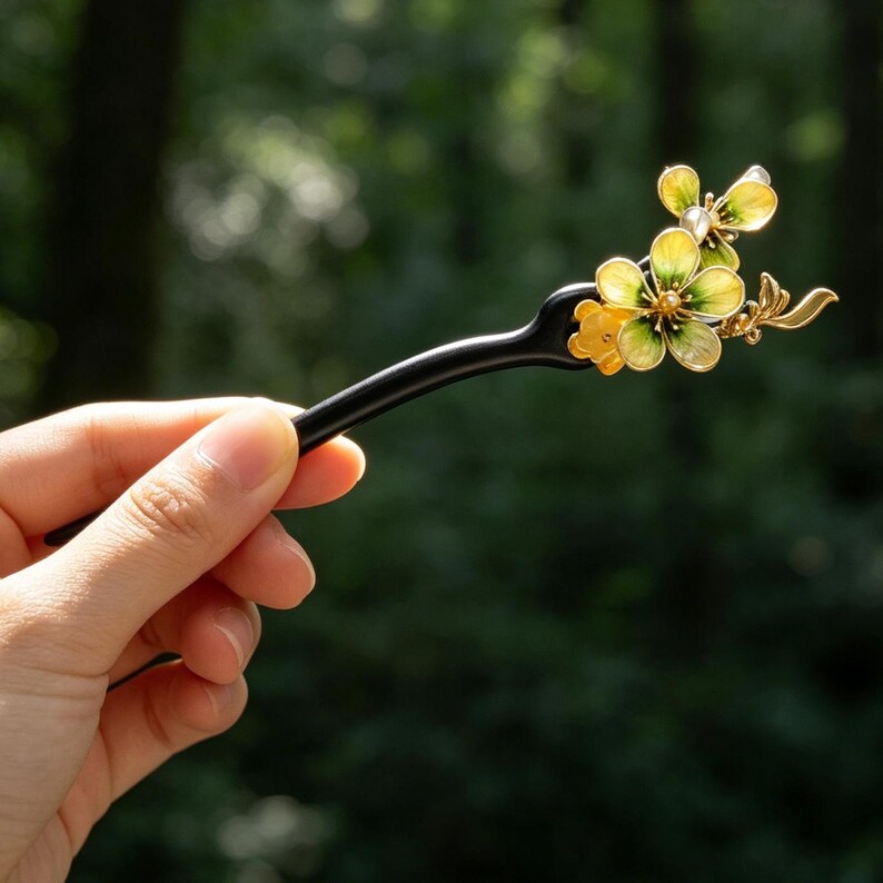 Sandalwood Hair Stick With Flower Carving,velvet Flower Hair Pin ...