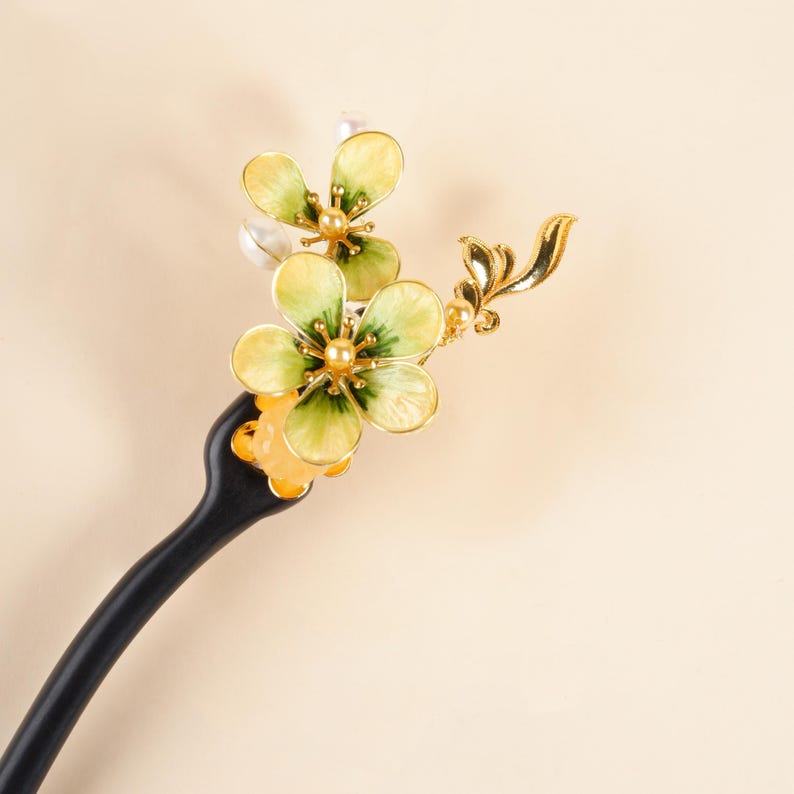Sandalwood Hair Stick With Flower Carving,velvet Flower Hair Pin ...