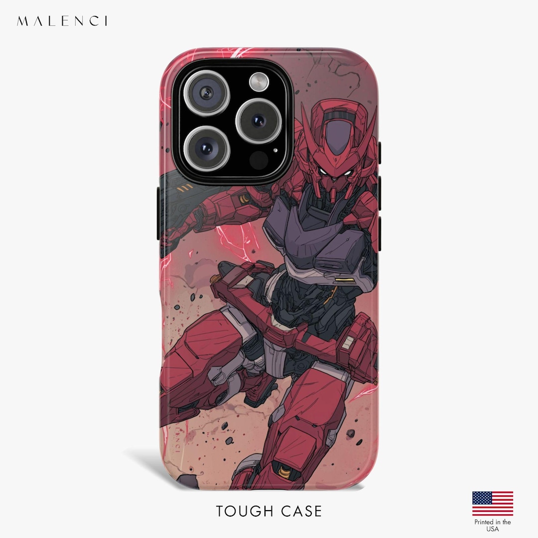 Anime iPhone Case, Red Armor Mecha Phone Case for iPhone 17 16 15 14 13 ...