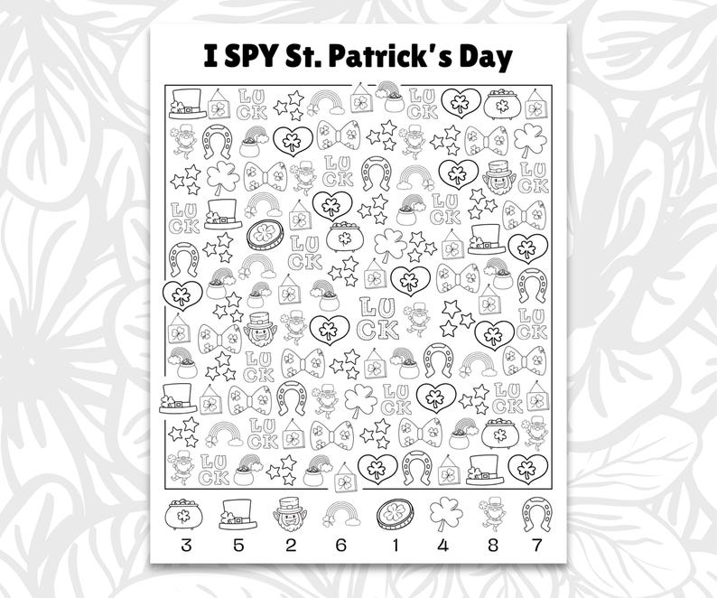 St. Patrick's Day I Spy Printable Game – Kids Holiday Activity (instant ...