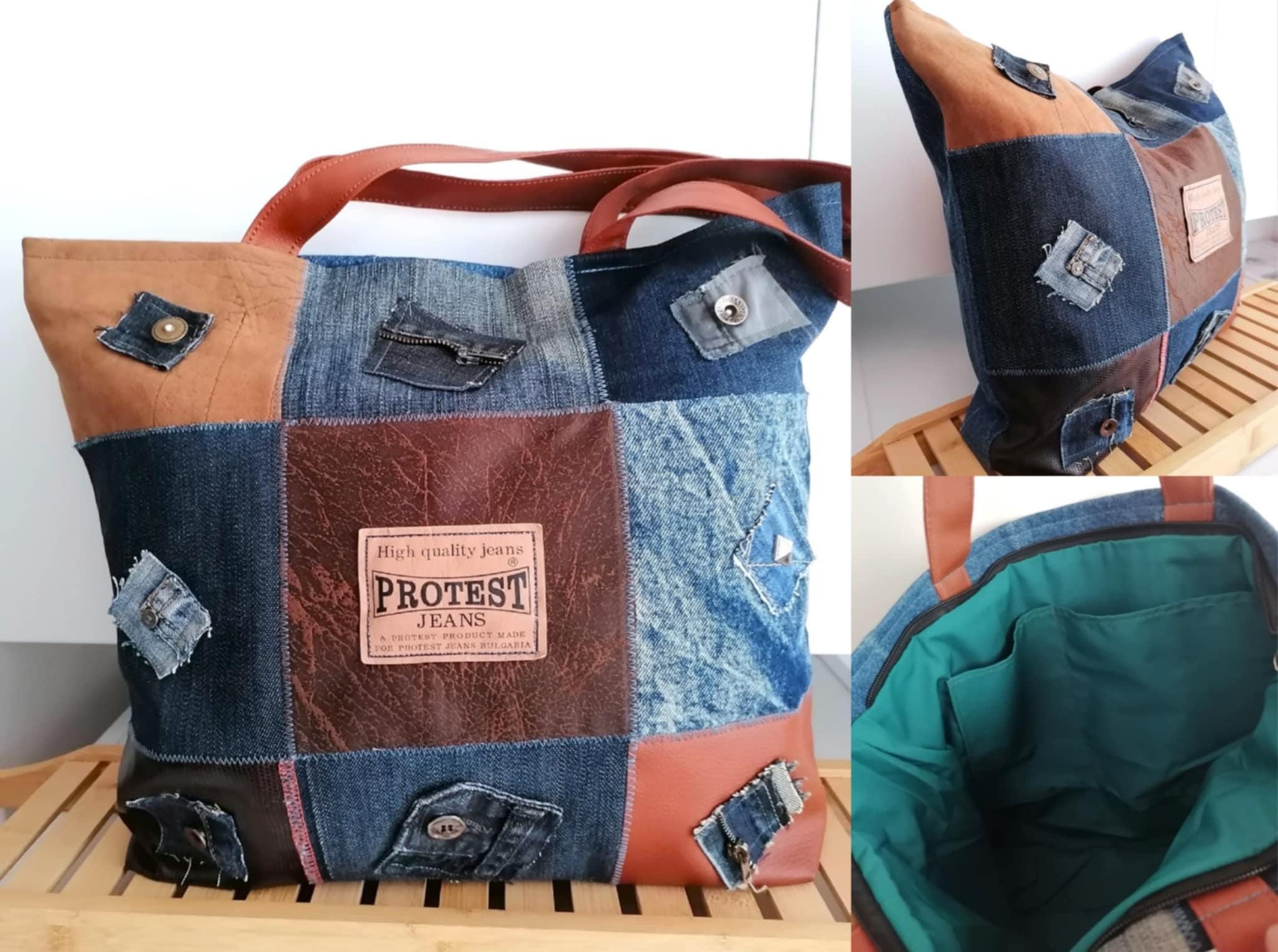 Patchwork Denim Shopper Bag - Tote Jeans Bag - Upcycled Market Bag ...