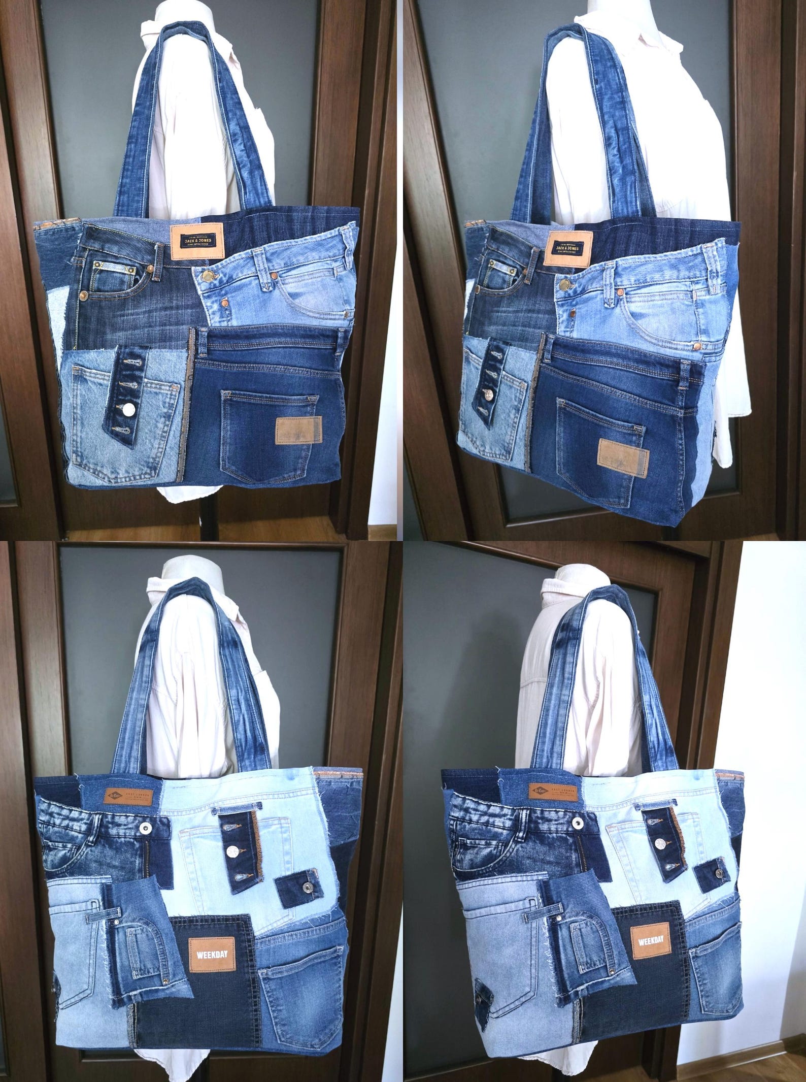 Patchwork Denim Shopper Bag - Tote Jeans Bag - Upcycled Market Bag ...
