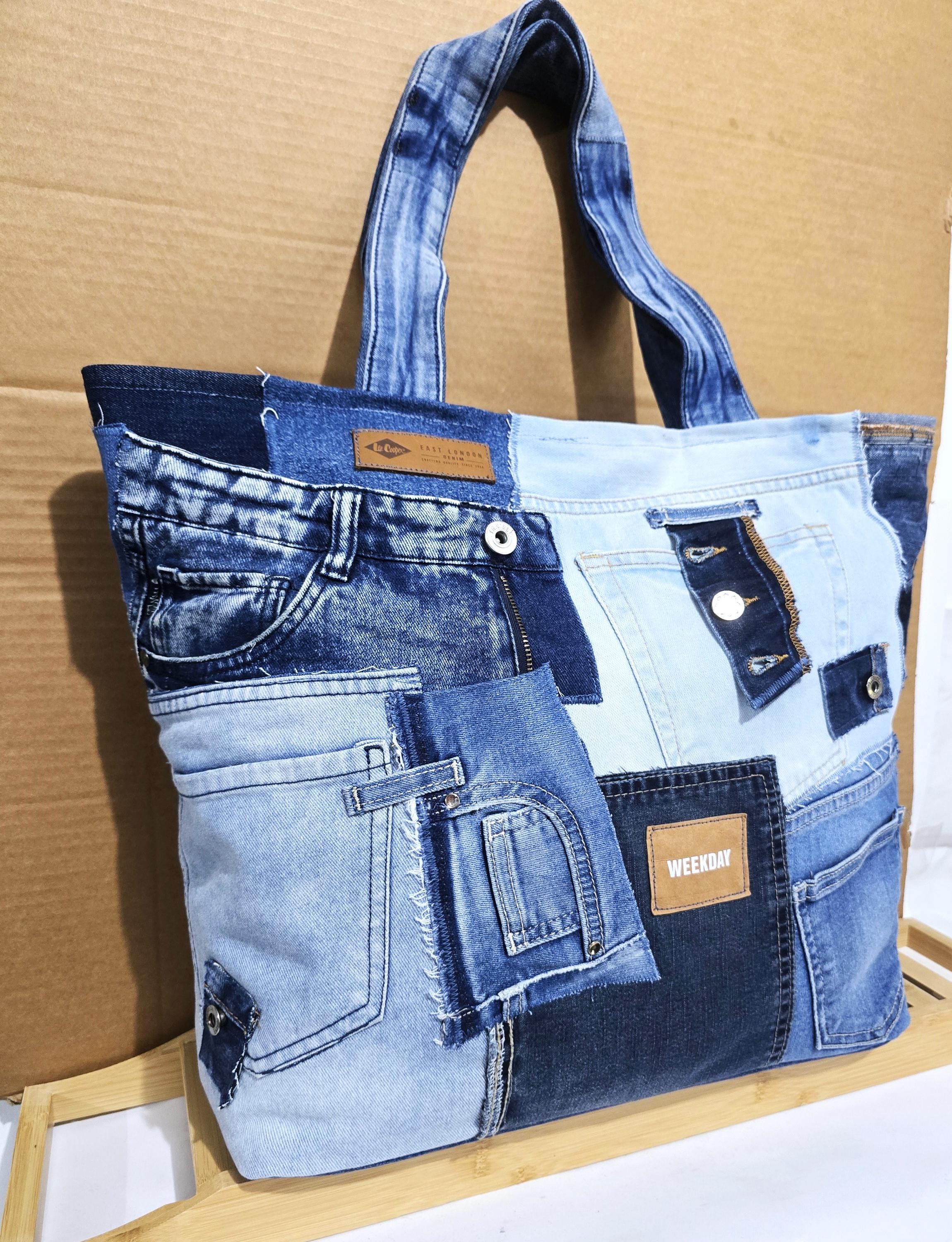 Patchwork Denim Shopper Bag - Tote Jeans Bag - Upcycled Market Bag ...
